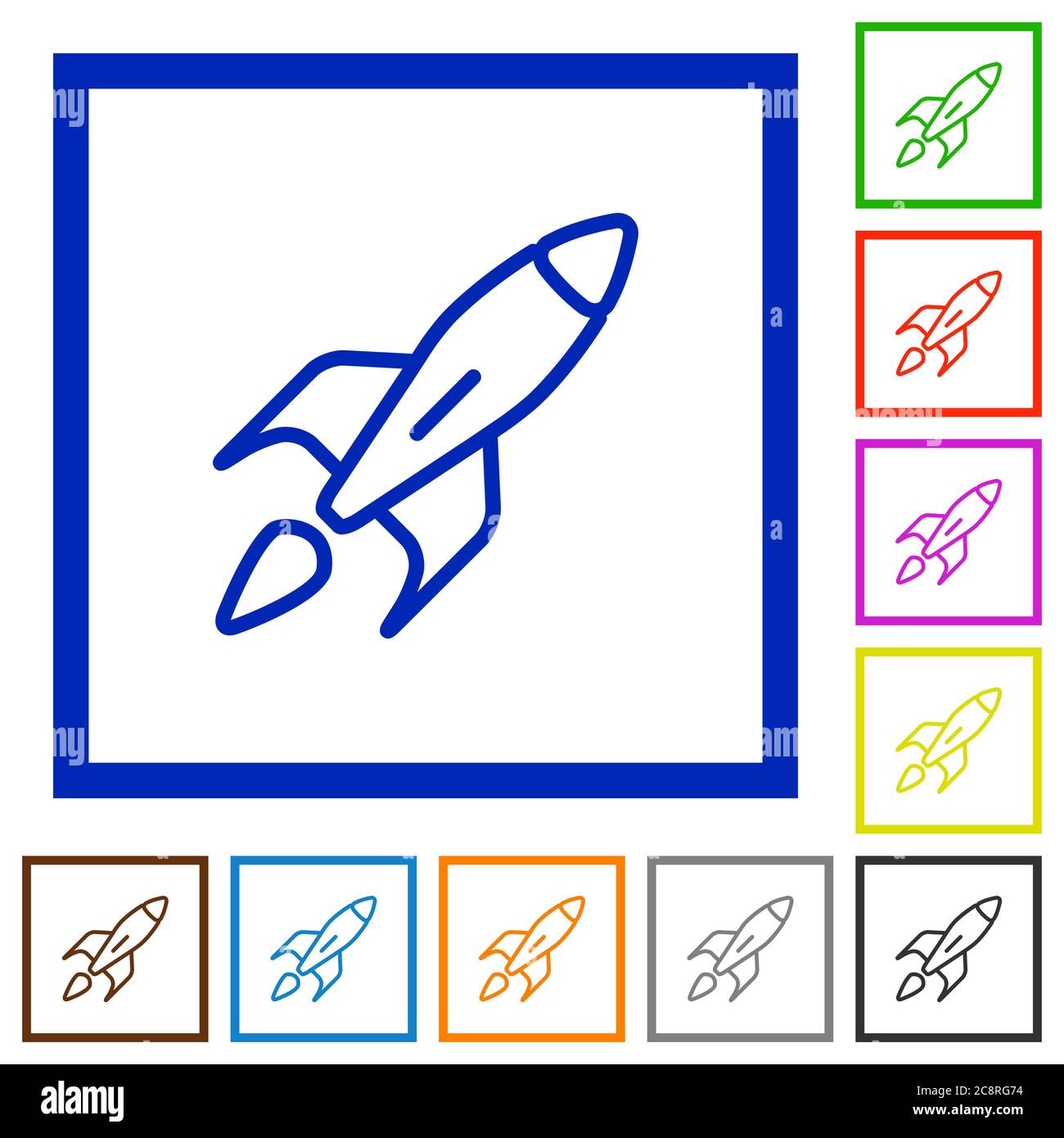 Set of color square framed Launched rocket flat icons Stock Vector ...