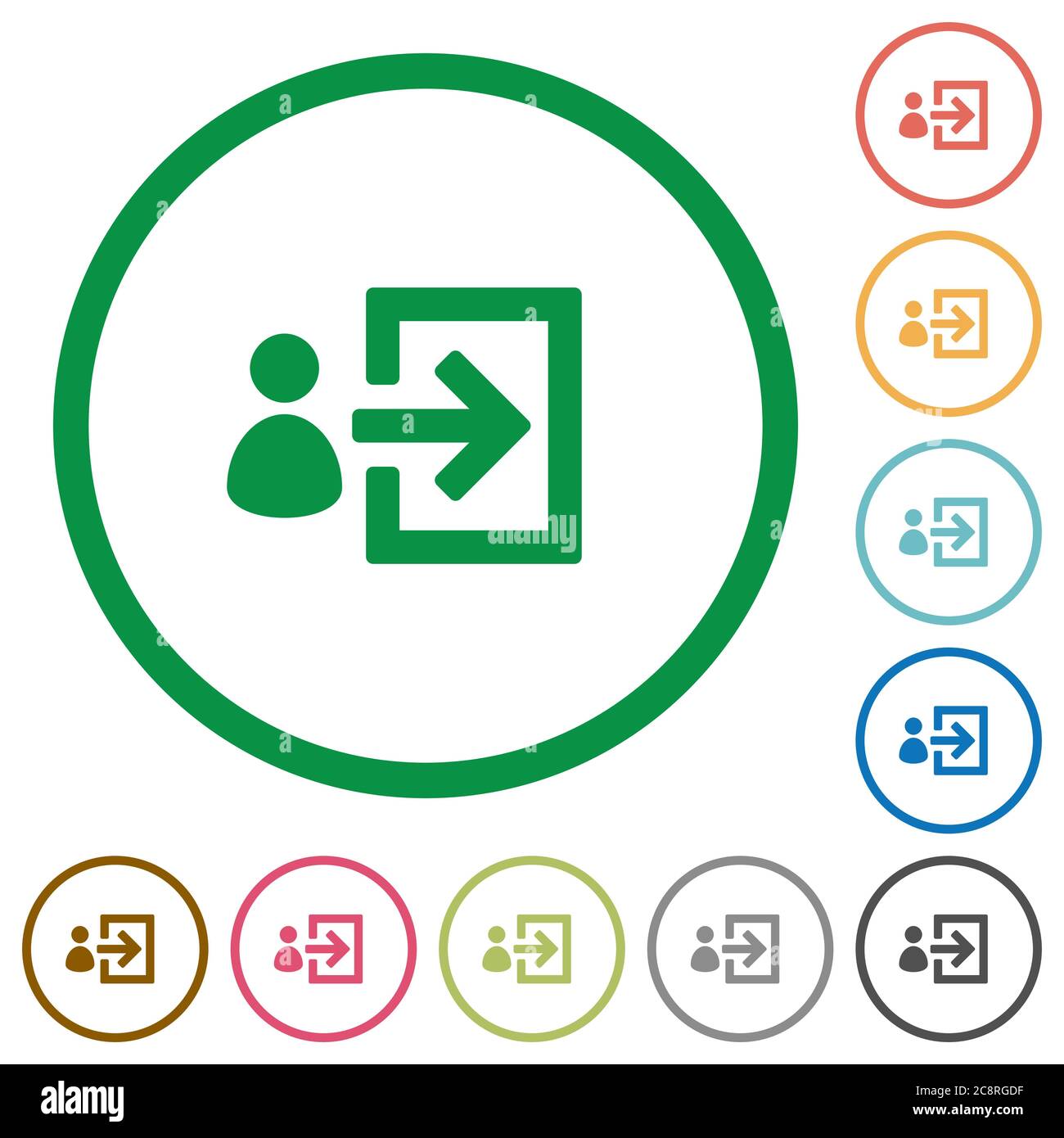 Set of User login color round outlined flat icons on white background ...