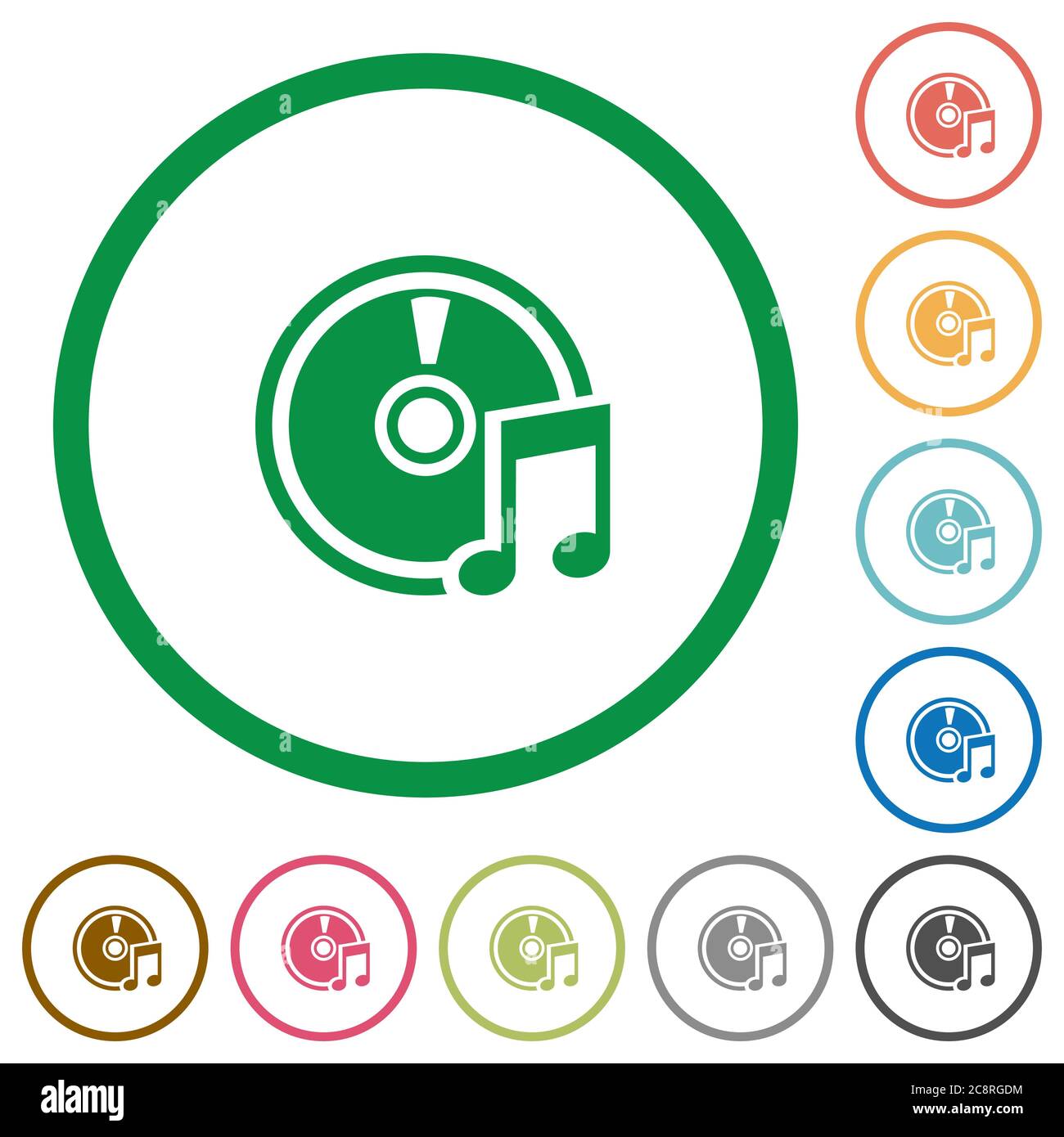 Set of Audio CD color round outlined flat icons on white background ...