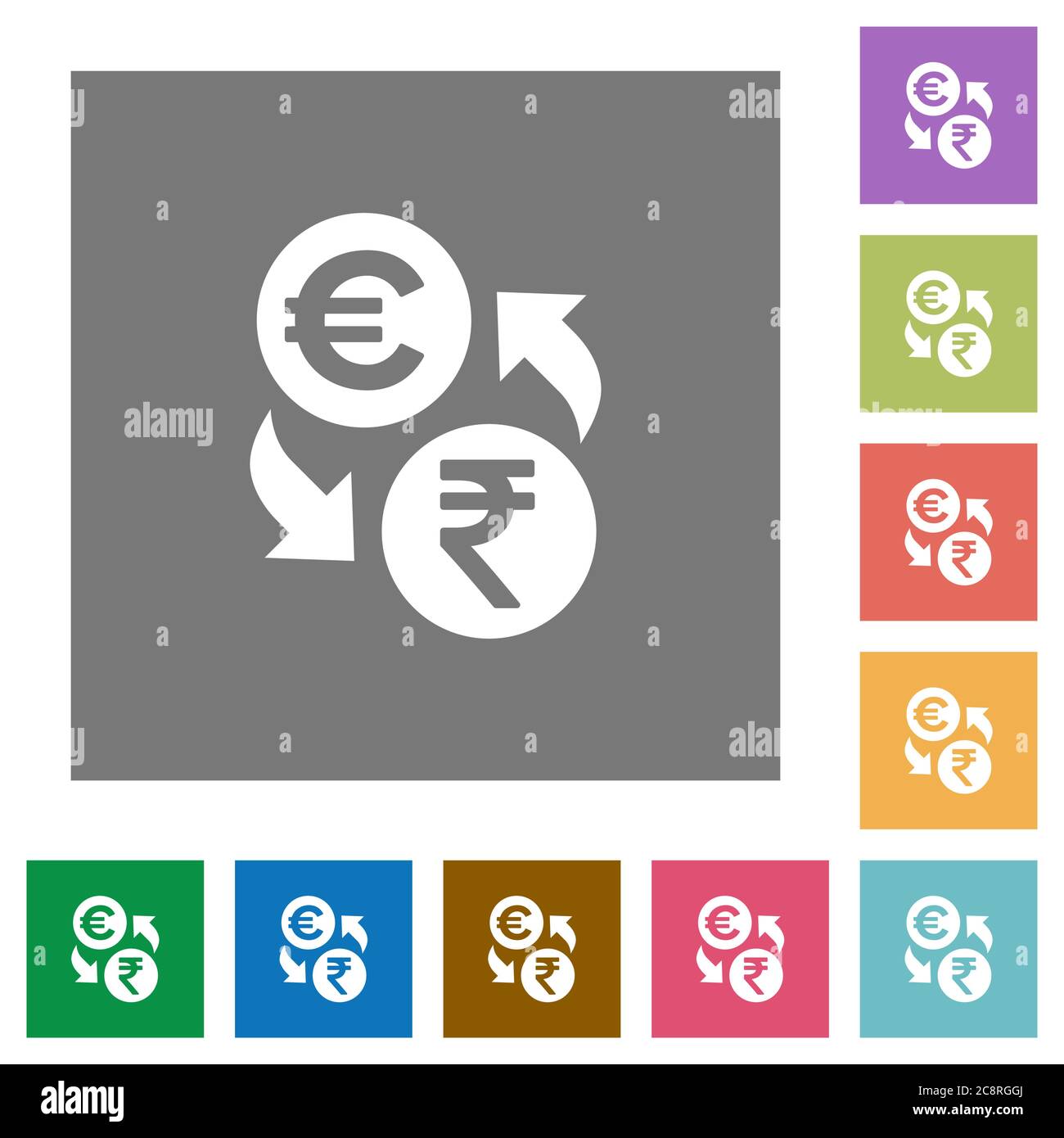Euro Rupee exchange flat icon set on color square background Stock ...