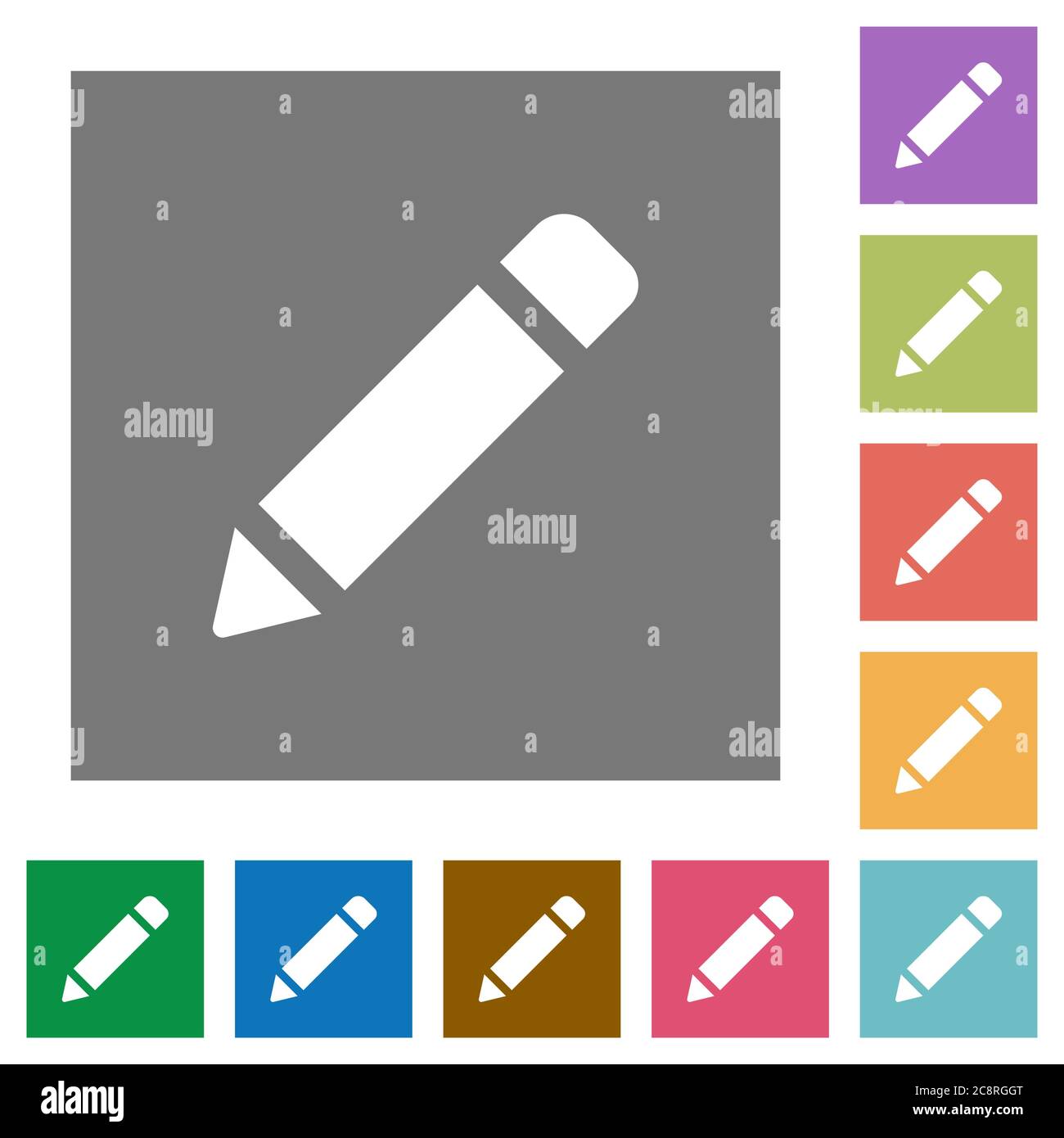 Pencil flat icon set on color square background Stock Vector Image ...