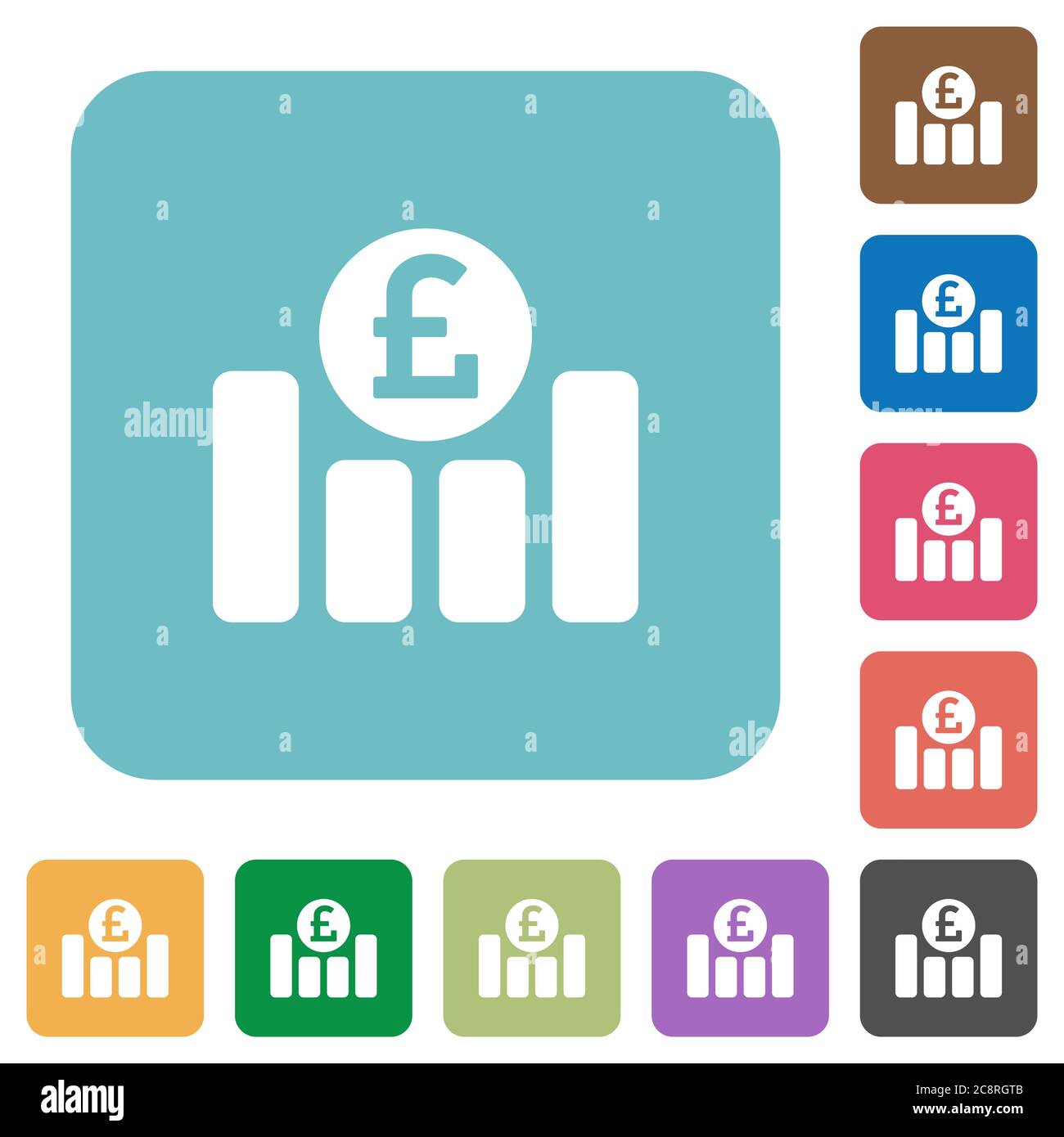 Flat Pound graph icons on rounded square color backgrounds Stock Vector ...