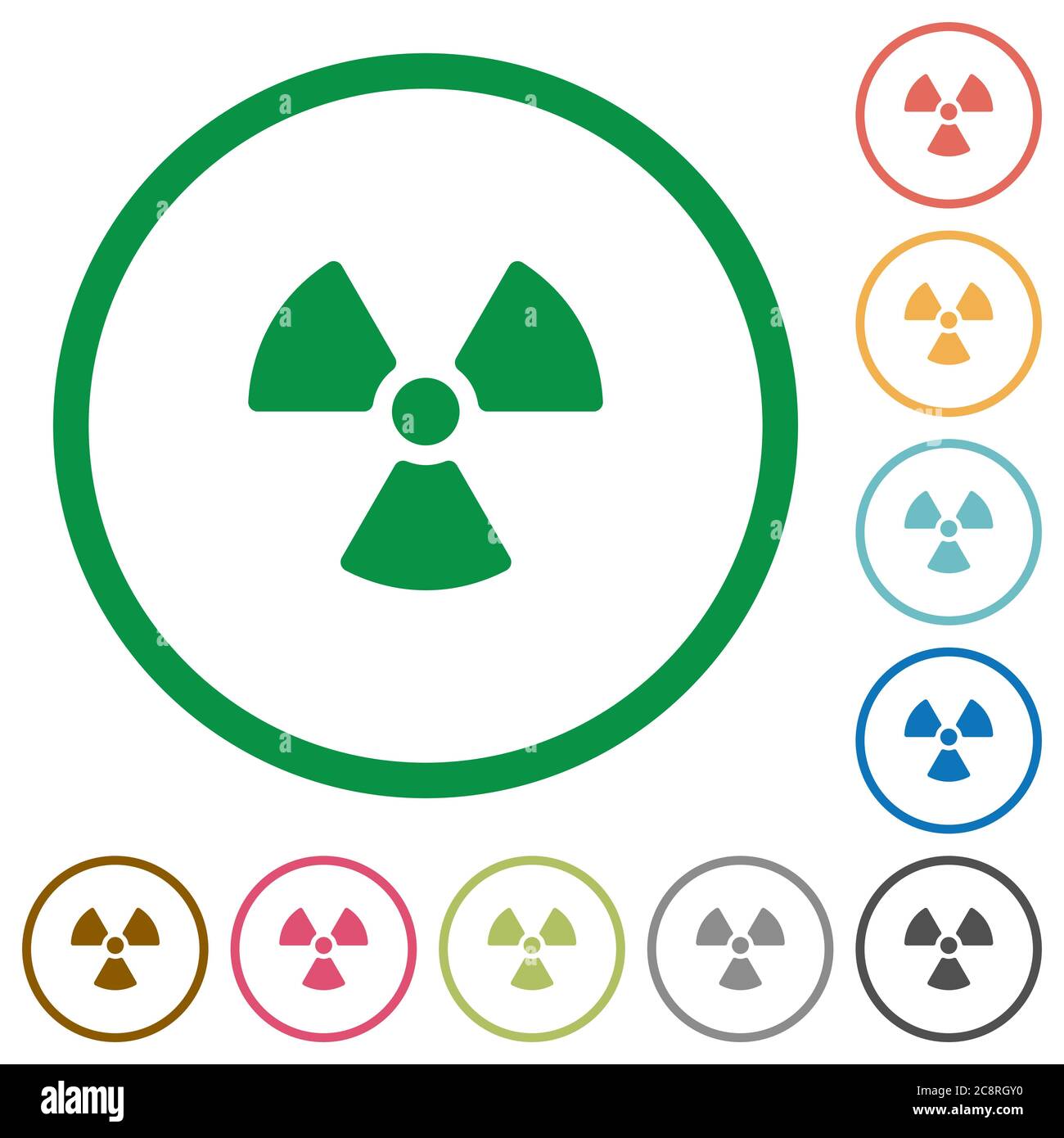Set of radiation color round outlined flat icons on white background ...