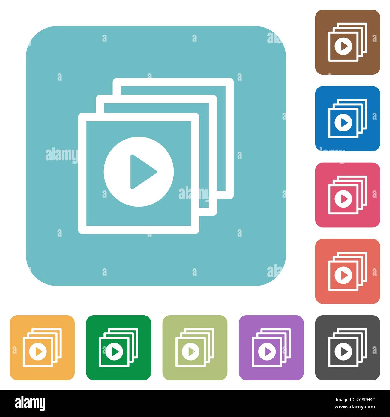 Flat play files icons on rounded square color backgrounds Stock Vector ...