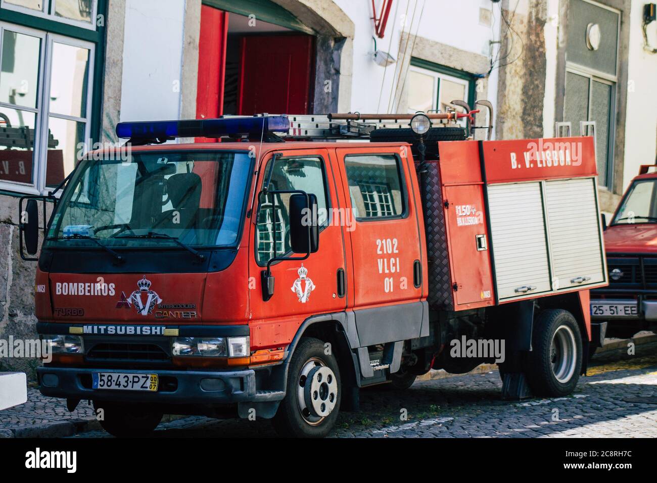 Lisbon Portugal july 26, 2020 View of a fire engine in the streets of ...