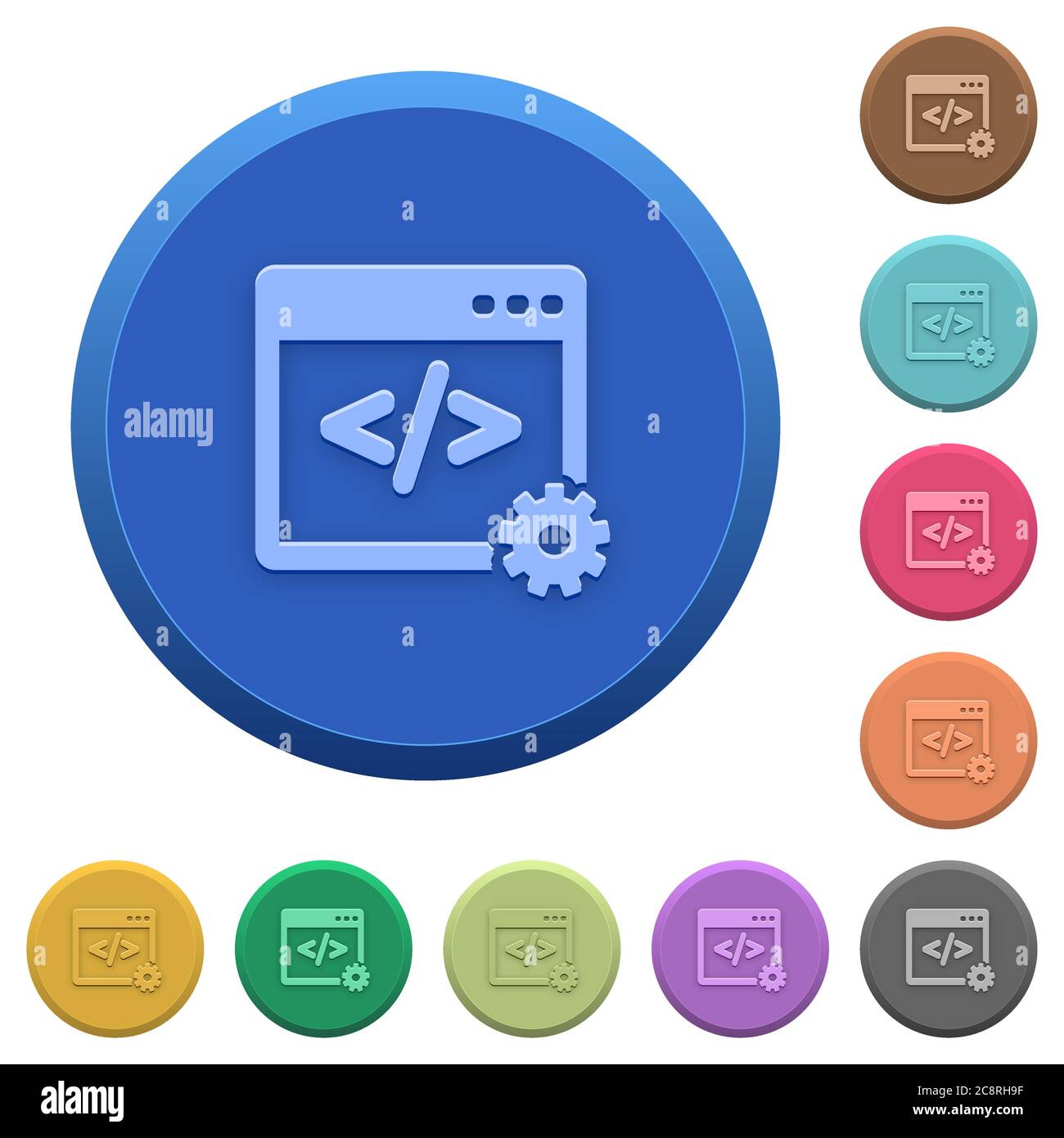 Set of round color embossed web development buttons Stock Vector Image ...