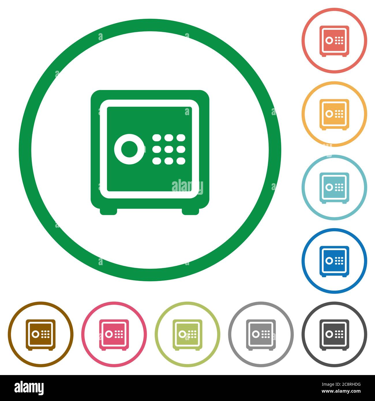 Set of Strong box color round outlined flat icons on white background ...