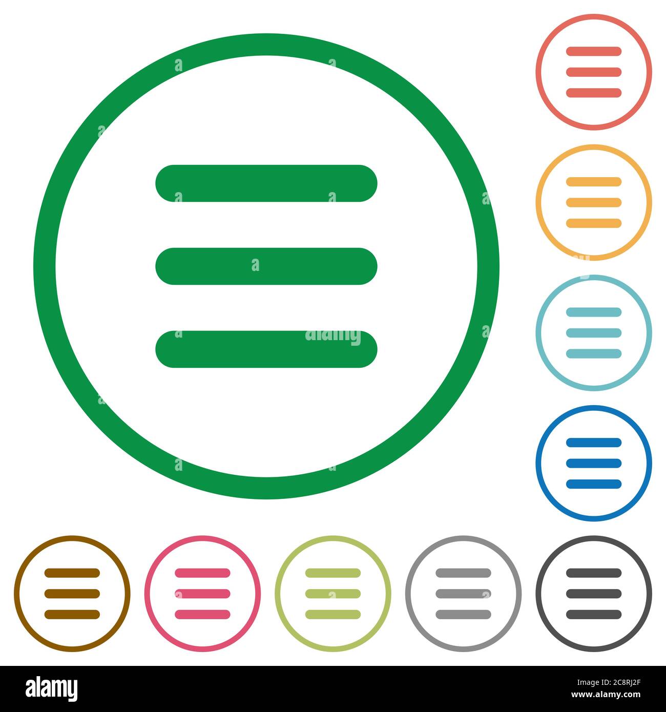 Set of menu color round outlined flat icons on white background Stock ...