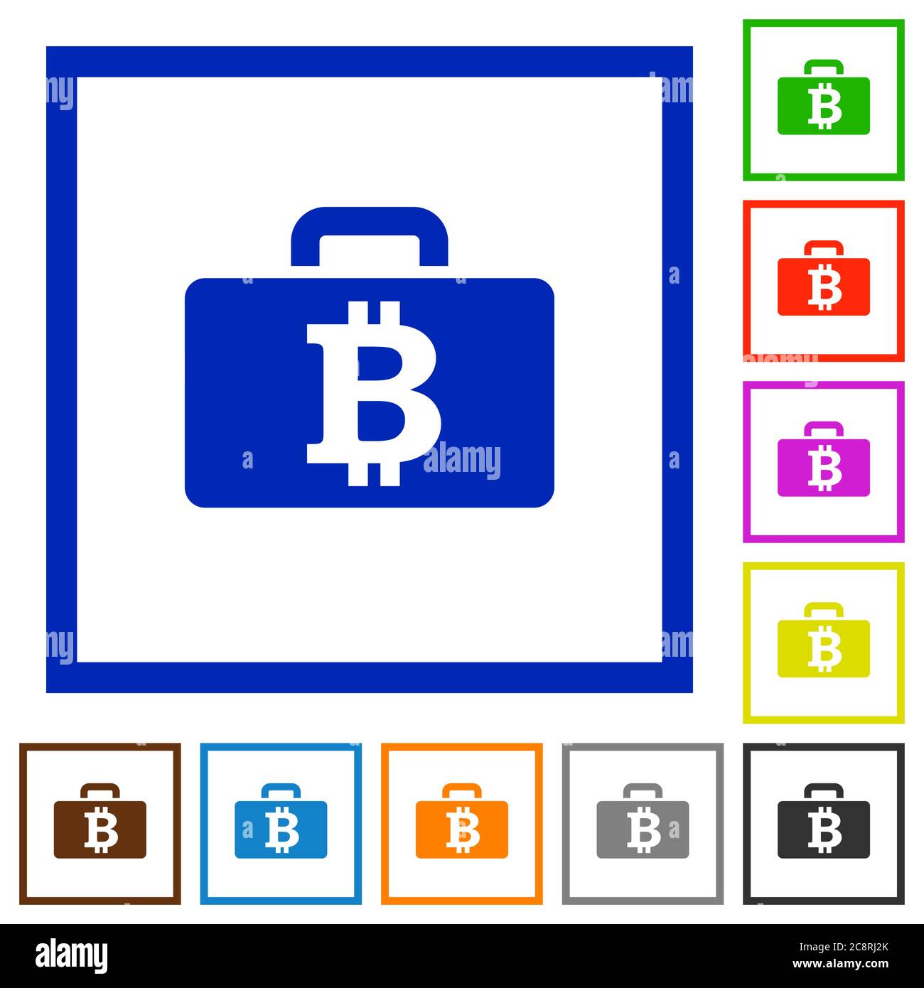 Set of color square framed Bitcoin bag flat icons Stock Vector Image ...