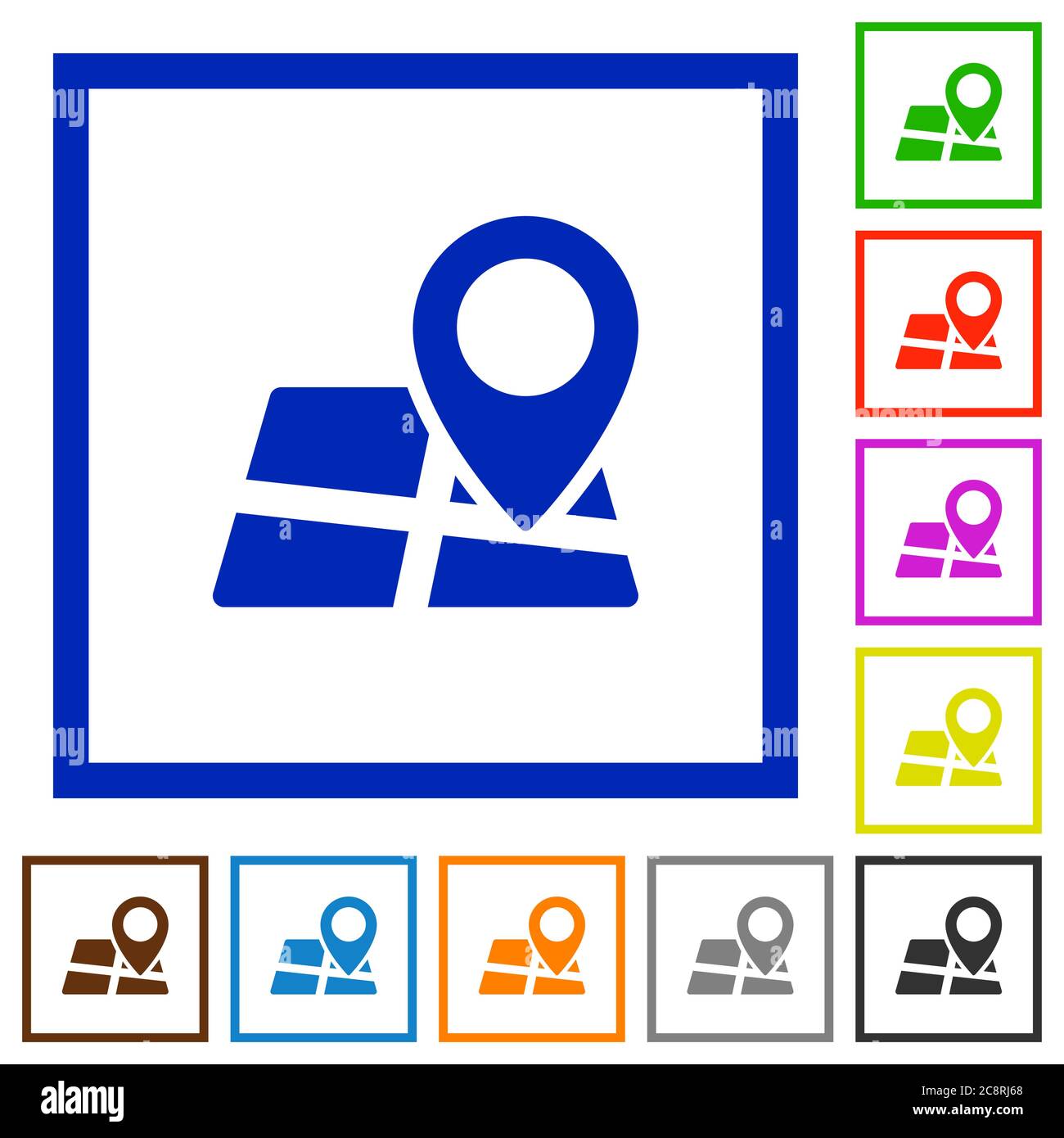 Set of color square framed map location flat icons Stock Vector Image ...