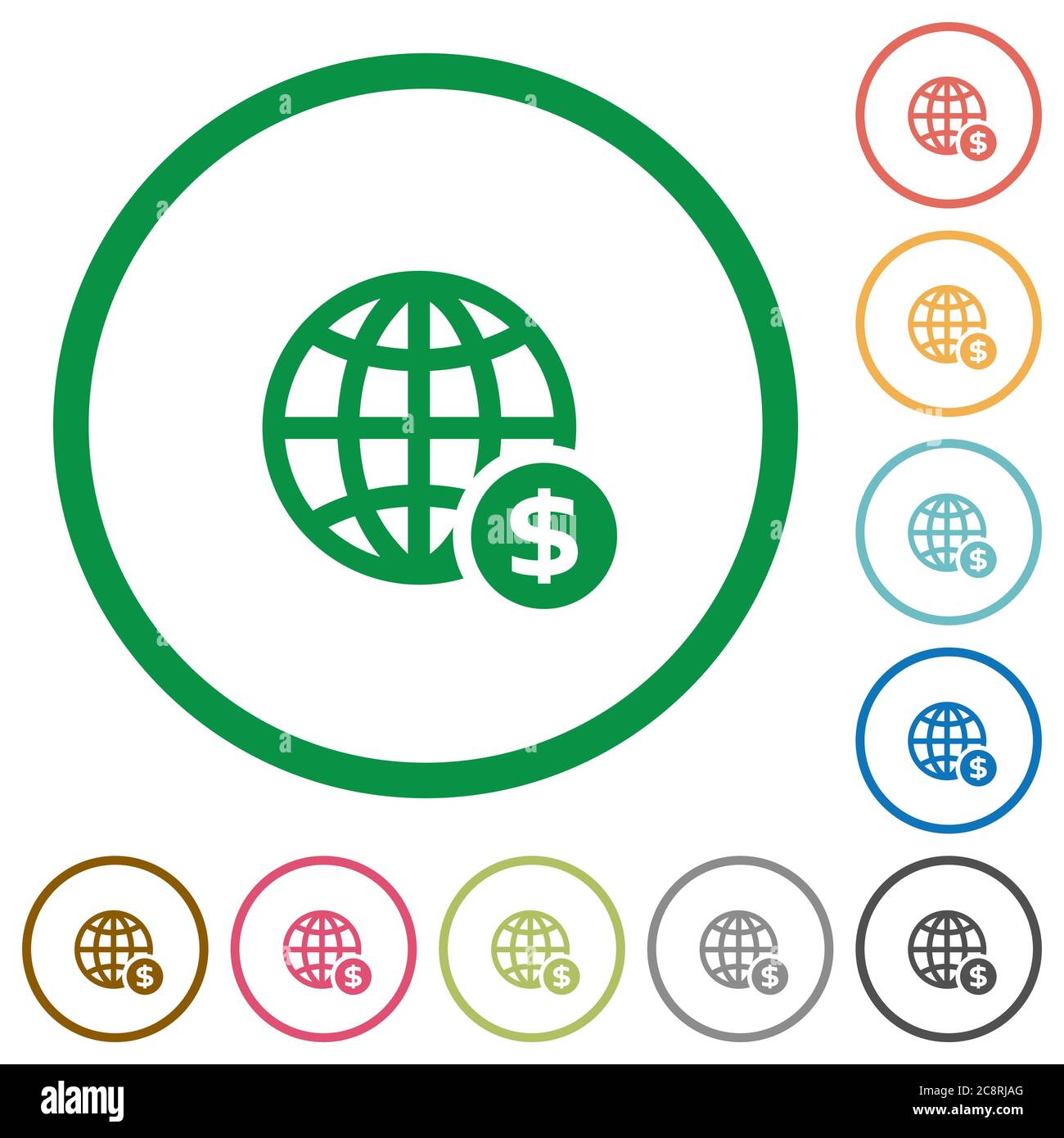 Set of Online Dollar payment color round outlined flat icons on white ...