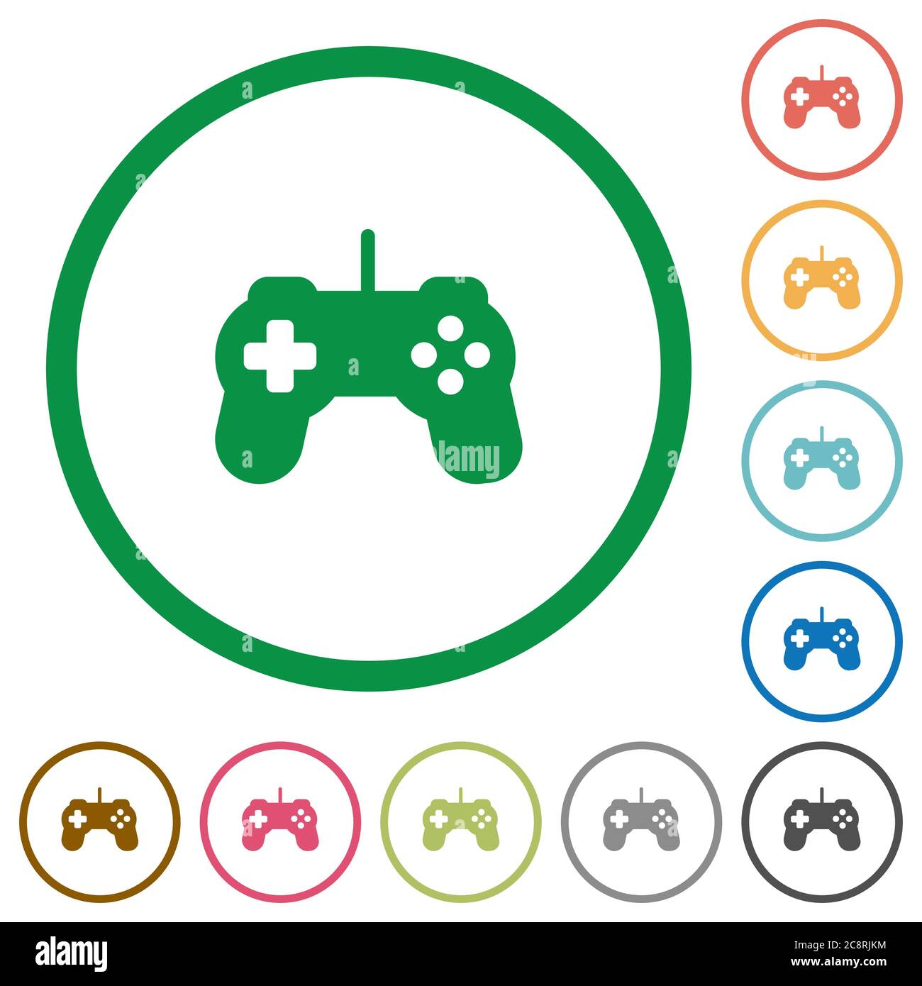 Set of Game controller color round outlined flat icons on white ...