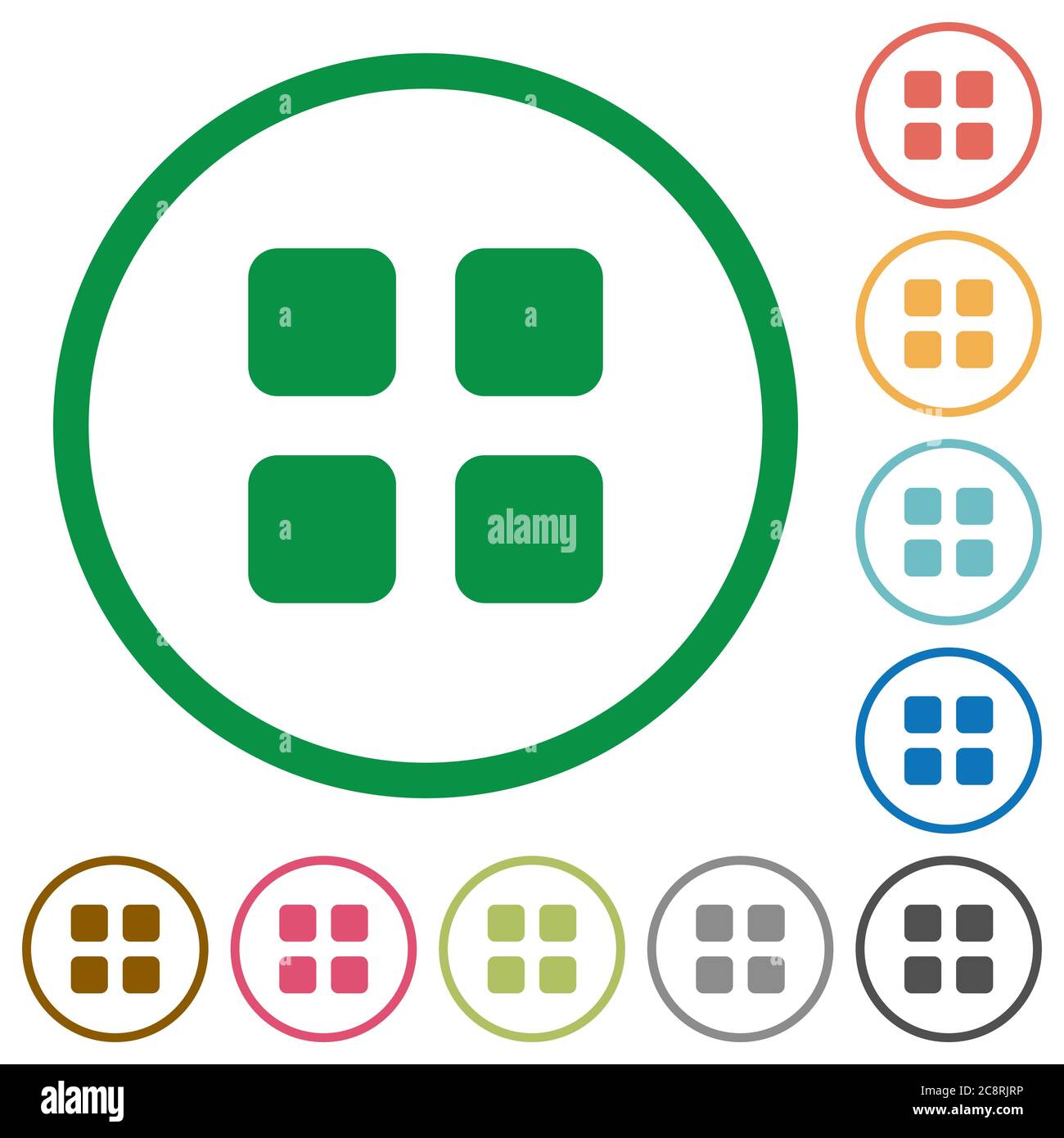 Set of Large thumbnail view color round outlined flat icons on white background Stock Vector ...