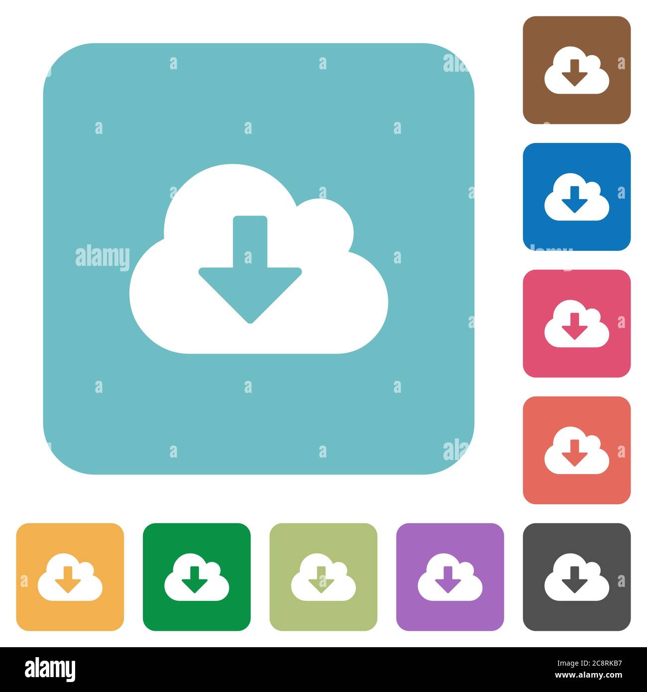 Flat cloud download icons on rounded square color backgrounds Stock ...