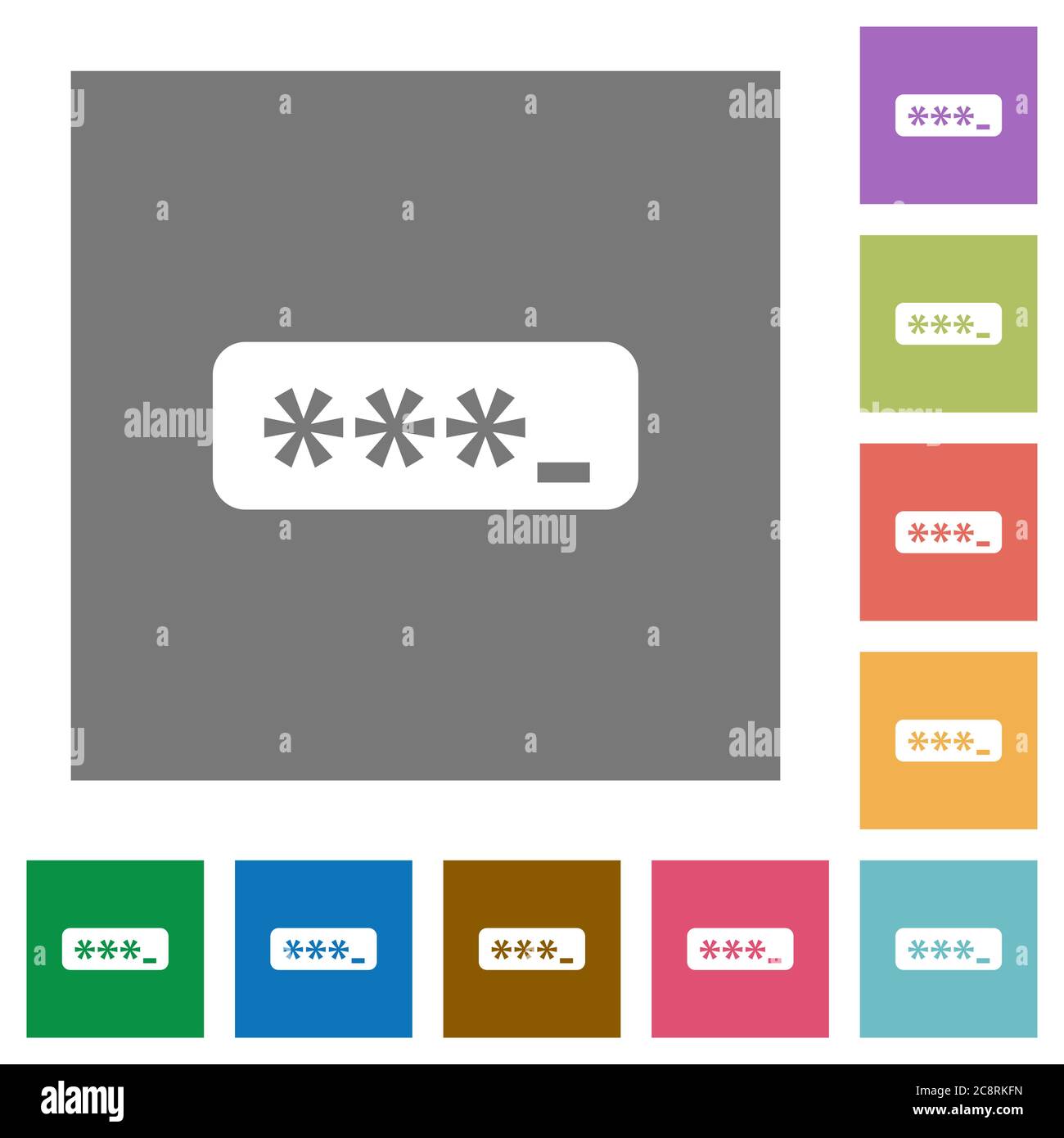 Typing password flat icon set on color square background Stock Vector ...