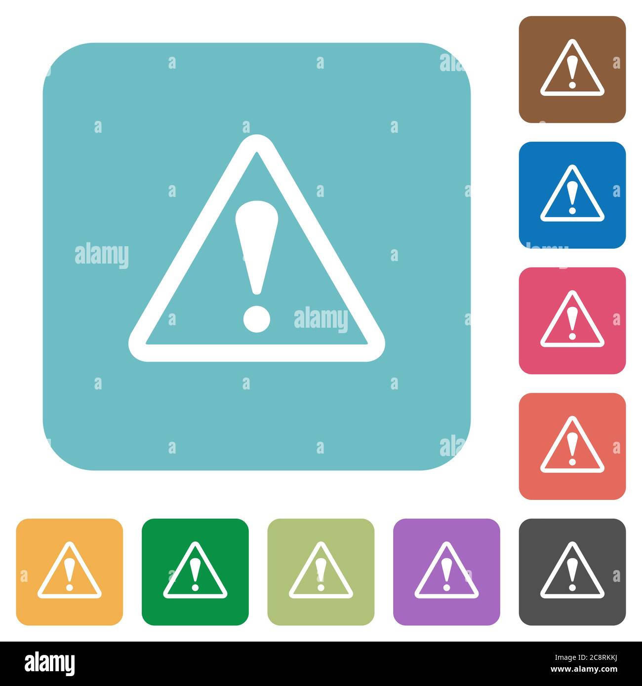 Flat warning sign icons on rounded square color backgrounds Stock ...