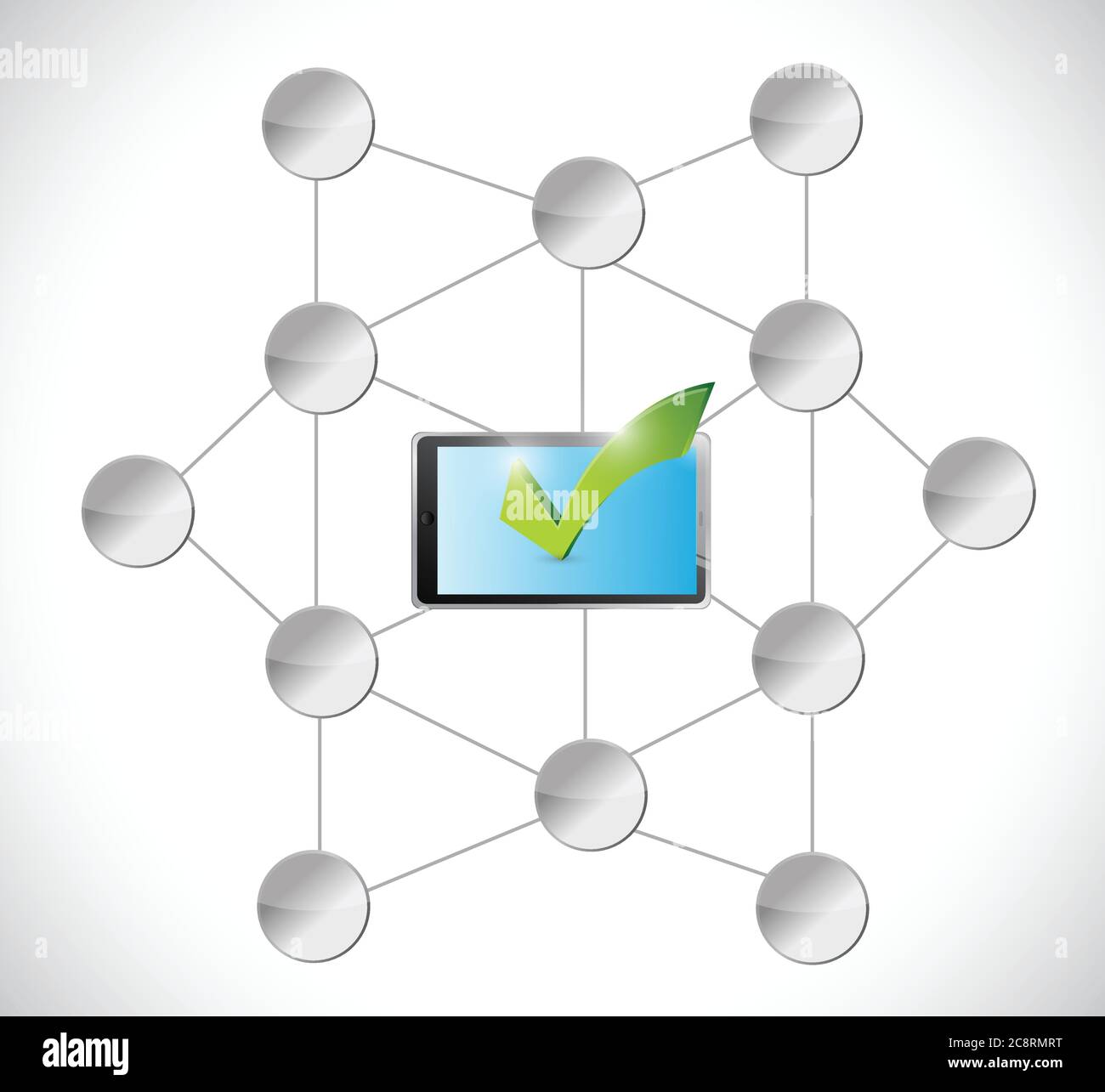 Tablet check mark and diagram illustration design over a white ...