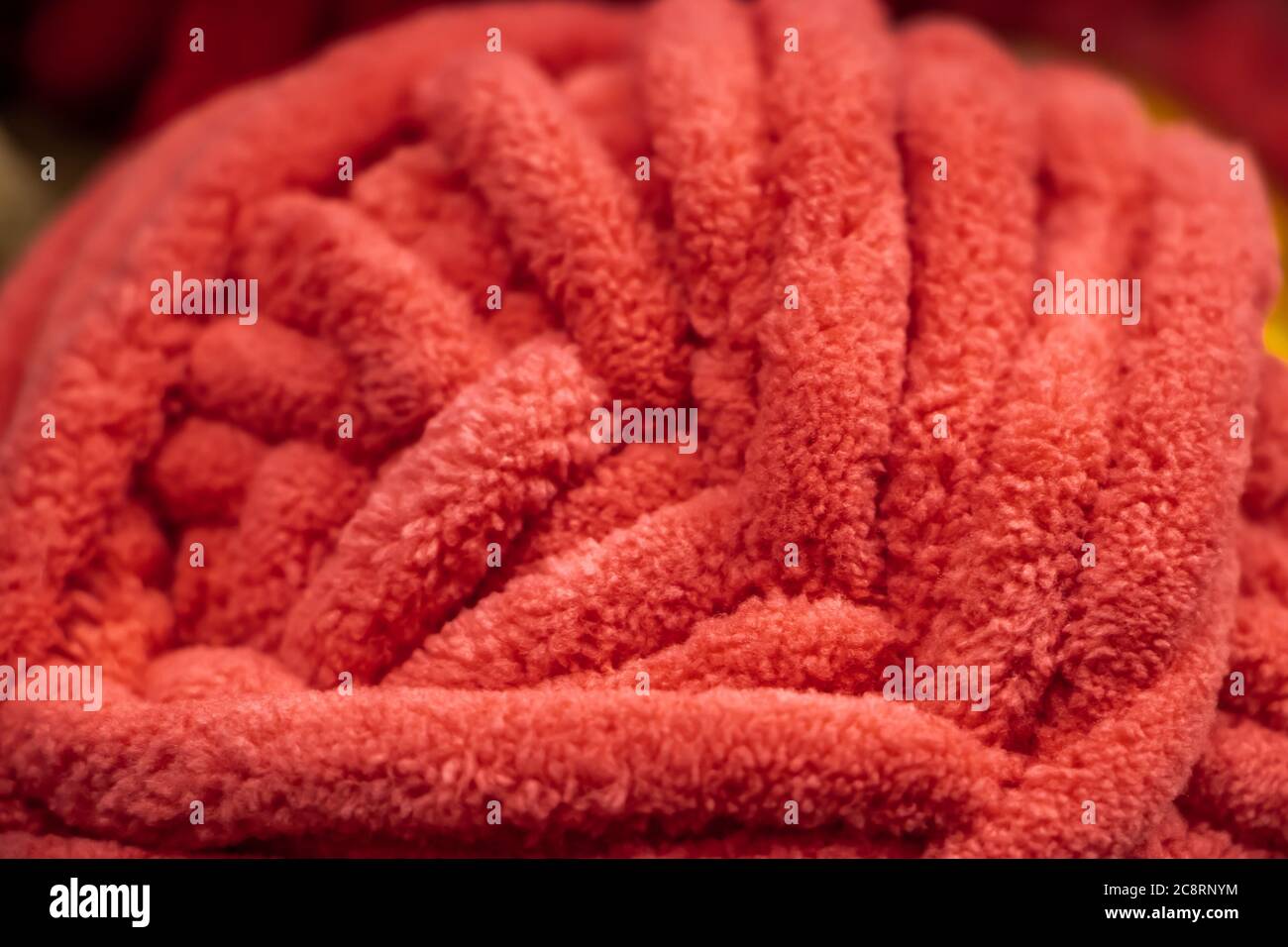Texture of pink fluffy woolen threads for knitting closeup Stock Photo ...