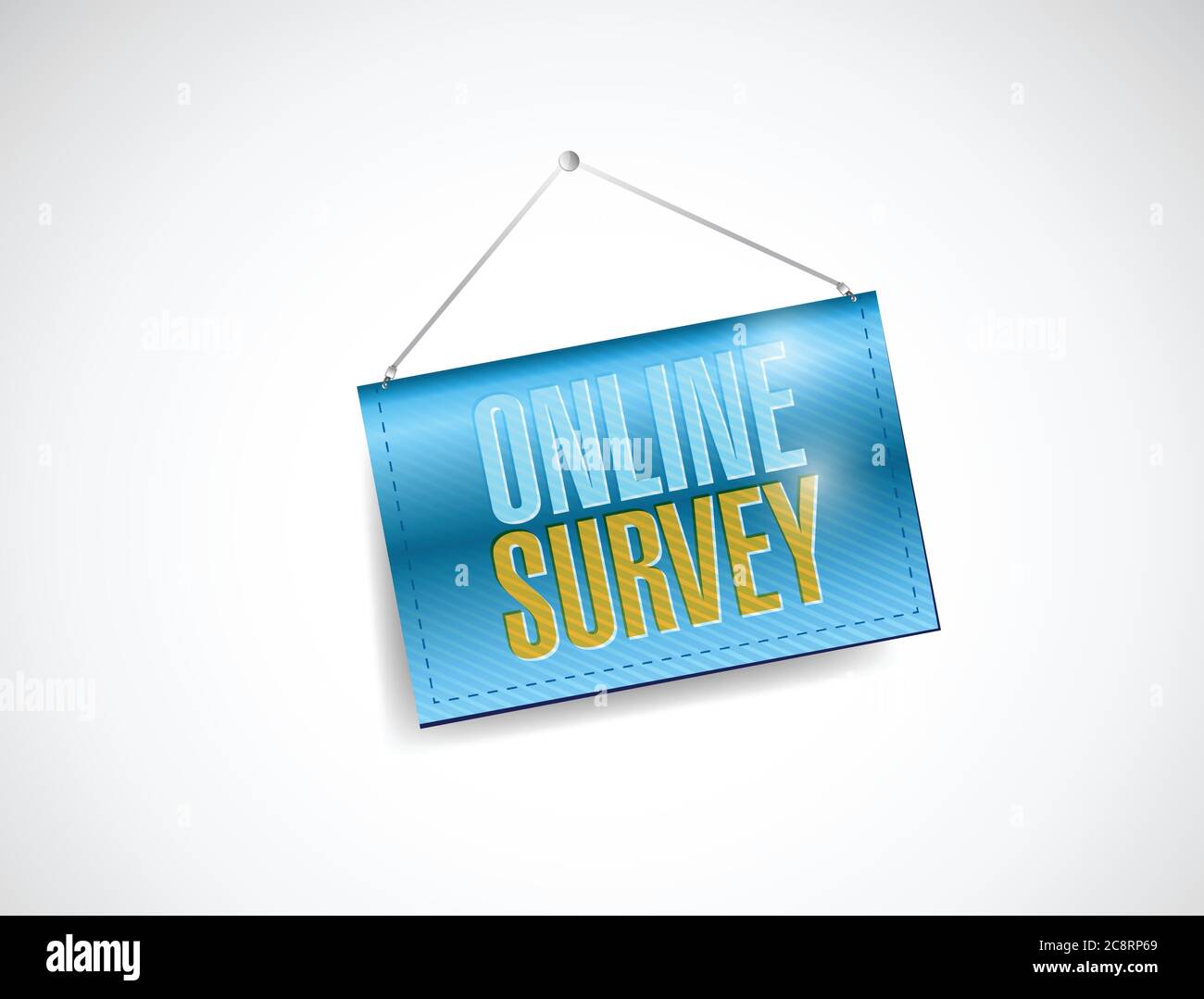 Online survey hanging banner illustration design over a white ...