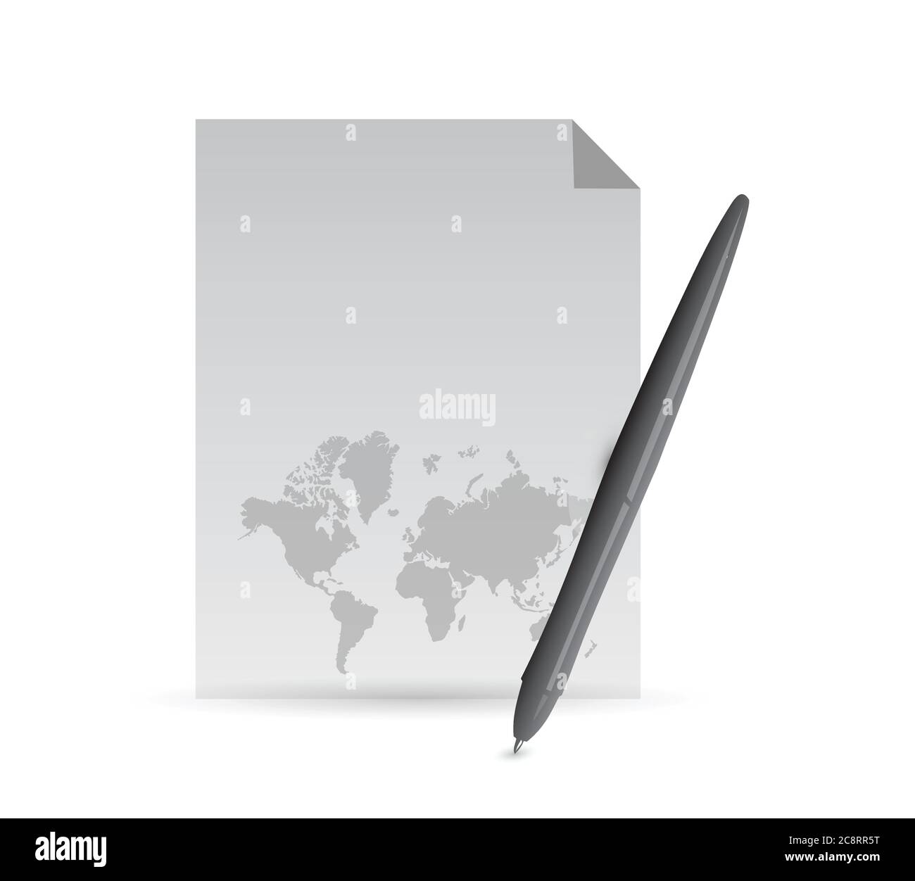 Paper and pencil and world map illustration design over a white ...