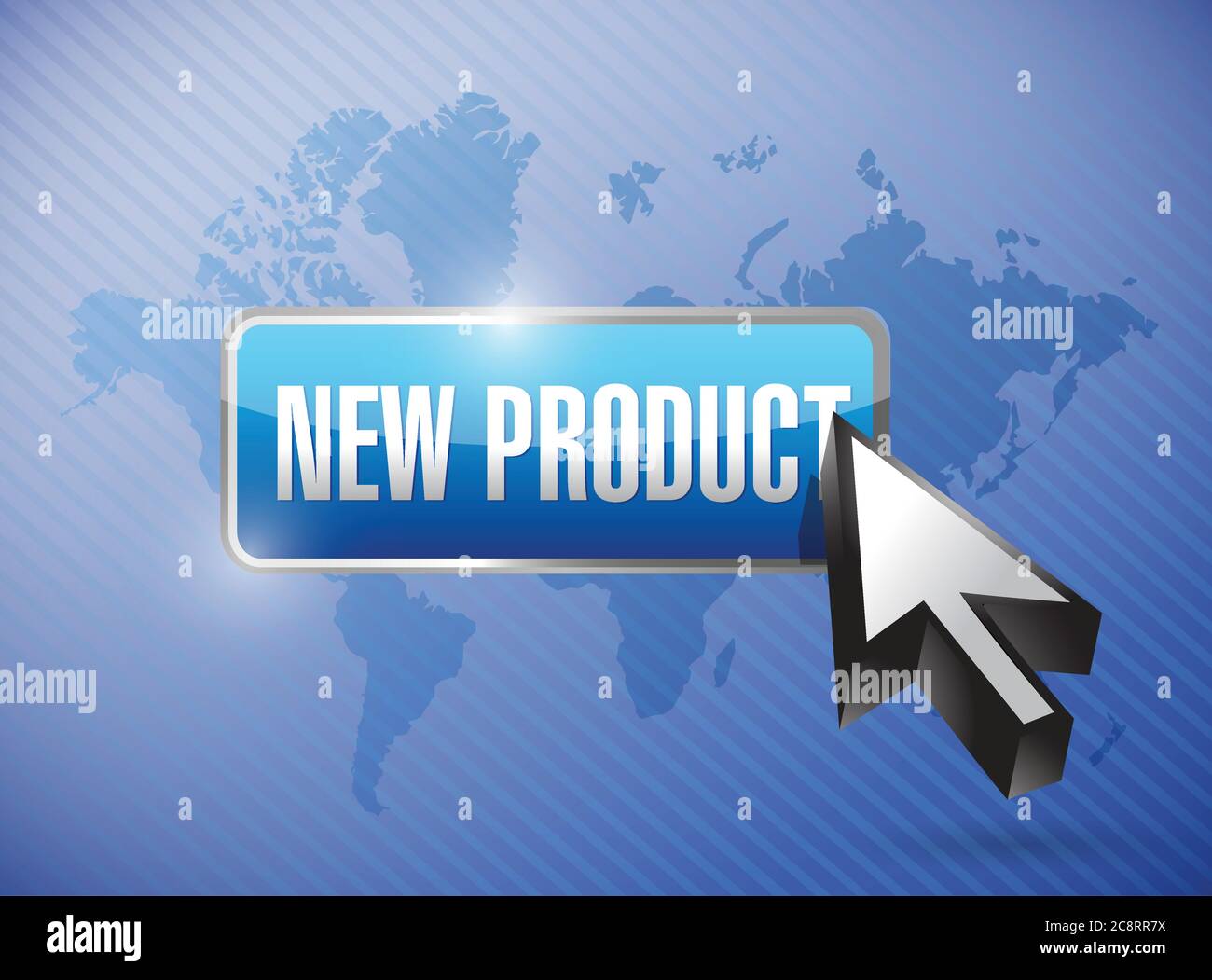 New product button illustration design over a world map background ...