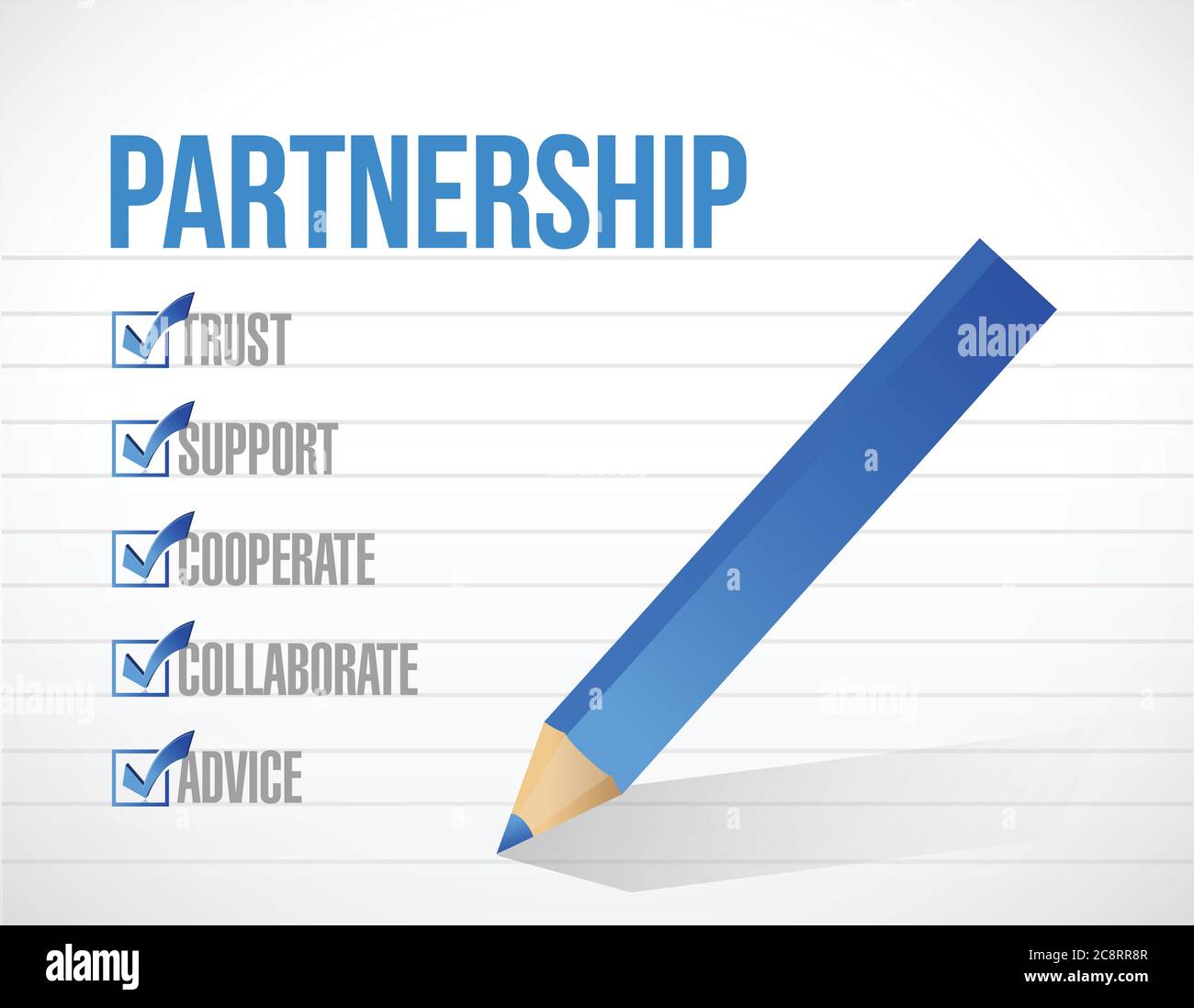 Partnership check list illustration design over a white paper ...