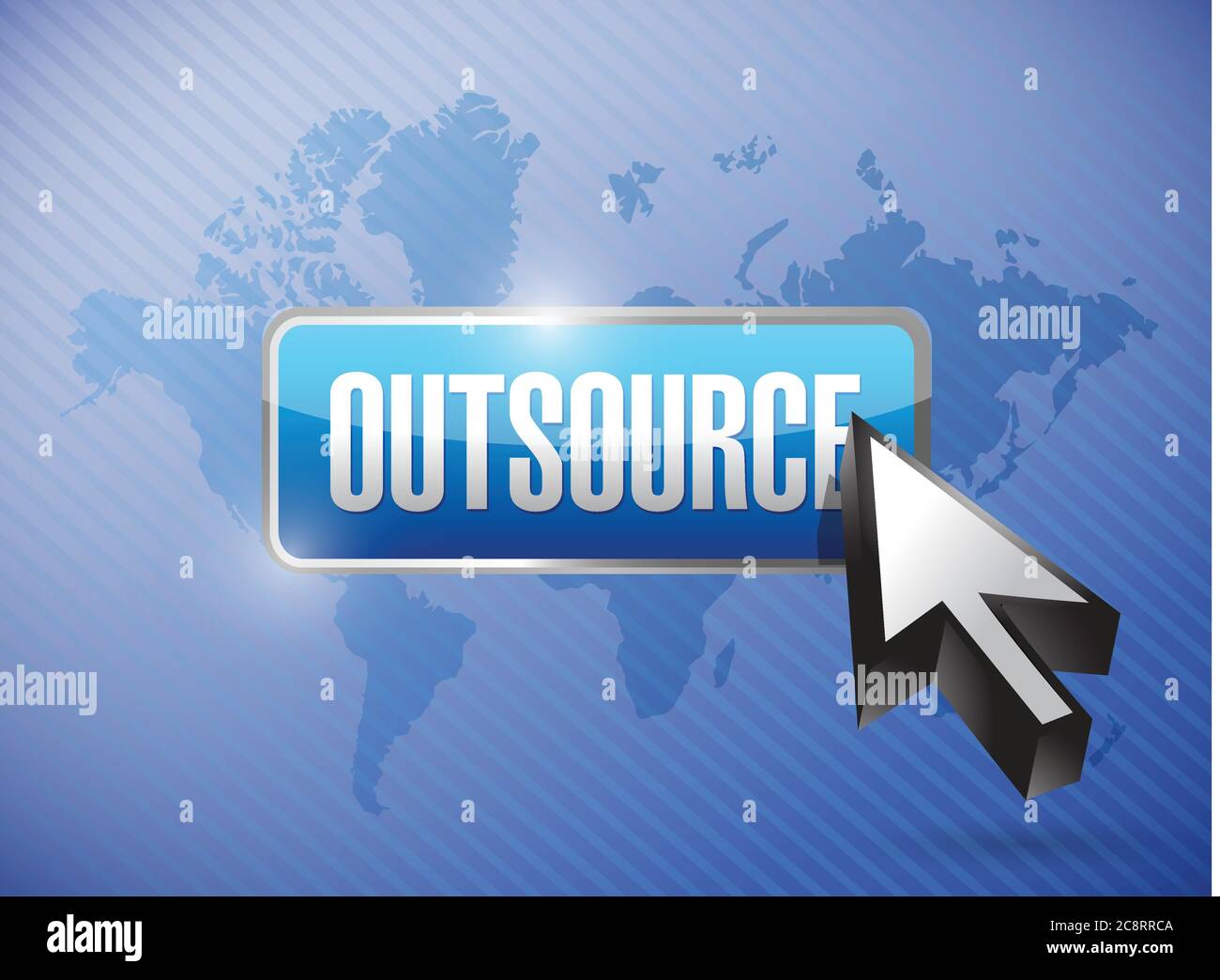 Outsource button and cursor over a world map illustration design ...