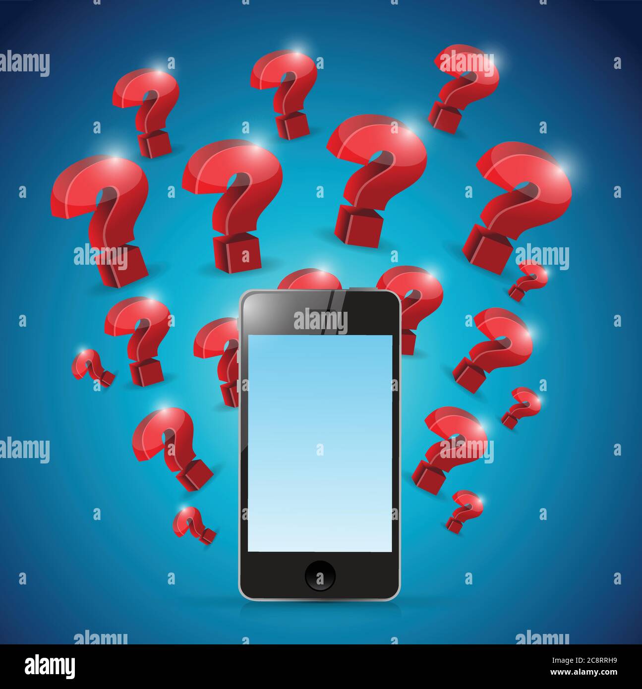 Question marks around phone. illustration design over a blue background ...