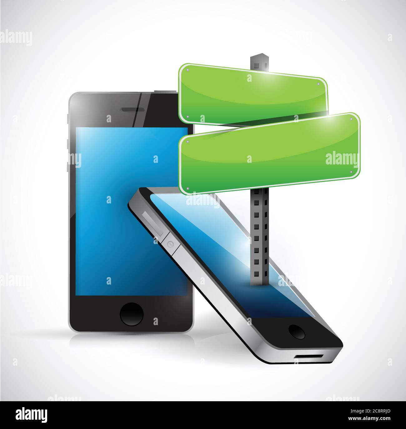 Phone and road sign illustration design over a white background Stock ...
