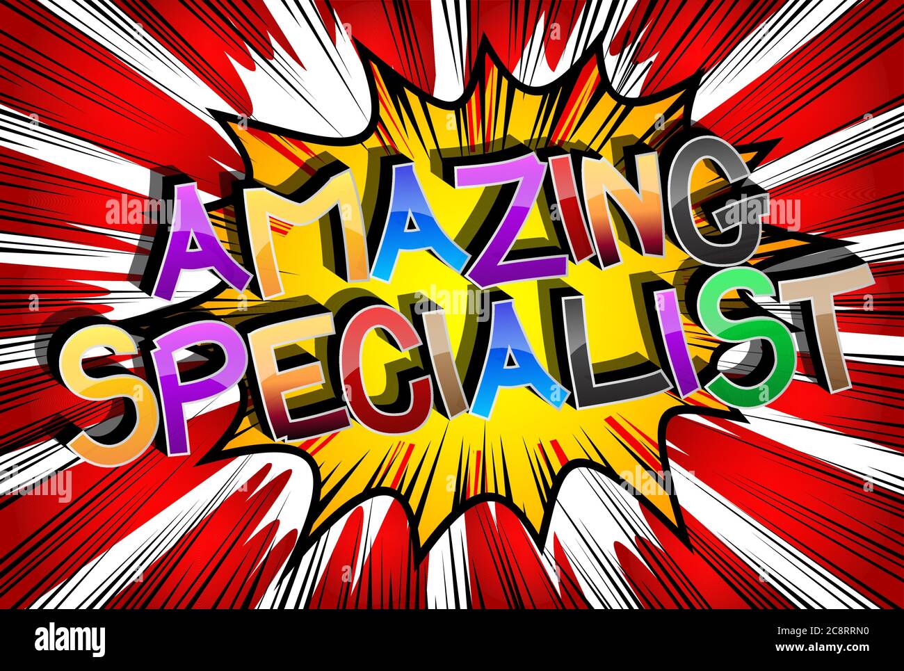 Amazing Specialist Comic book style cartoon words on abstract ...