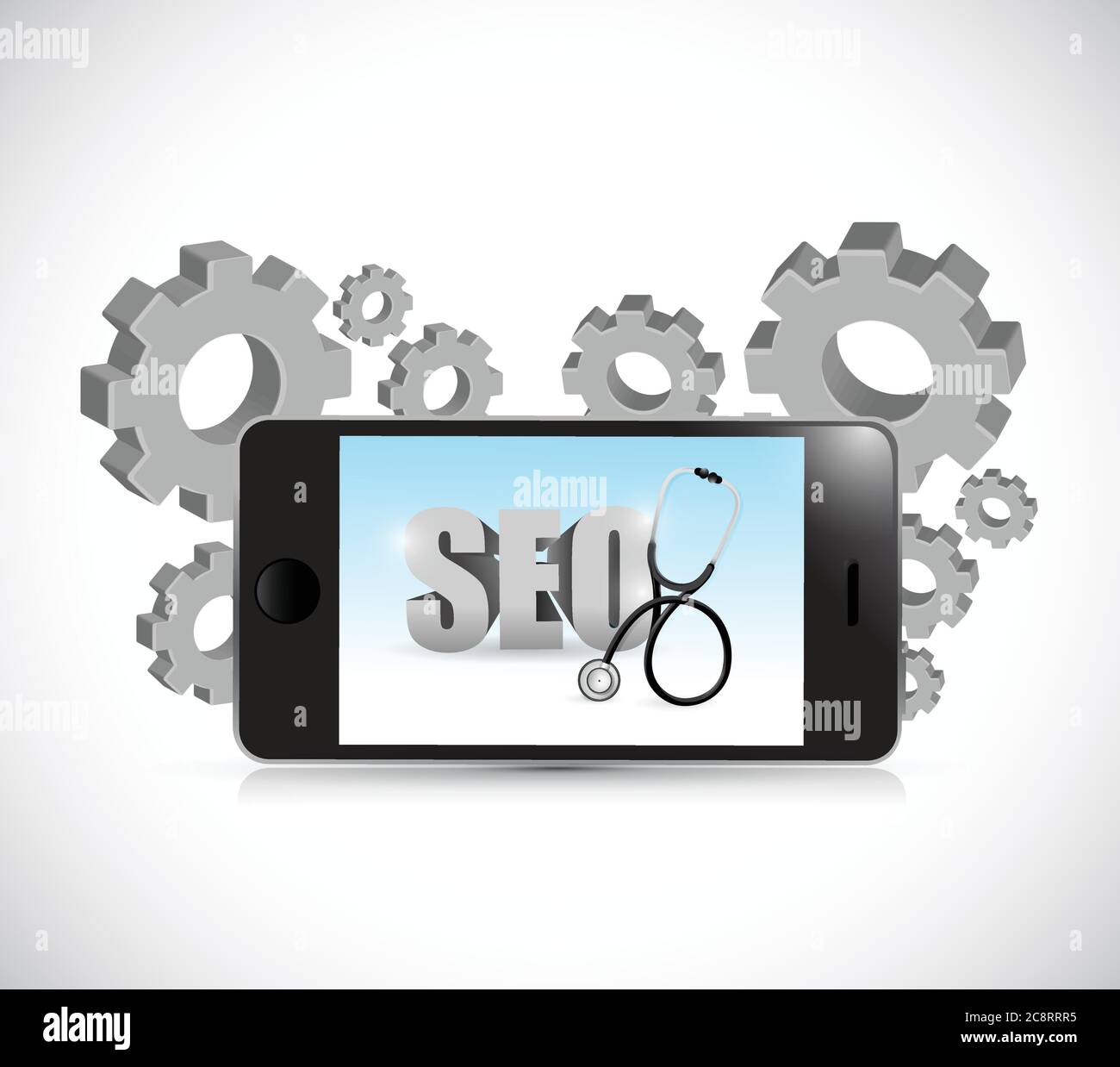 Seo improvement phone and gears illustration design over a white ...