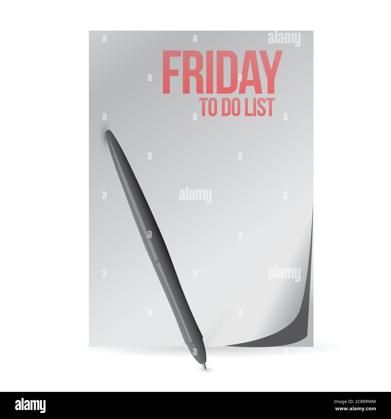 Friday to do list paper and pen. illustration design over a white ...