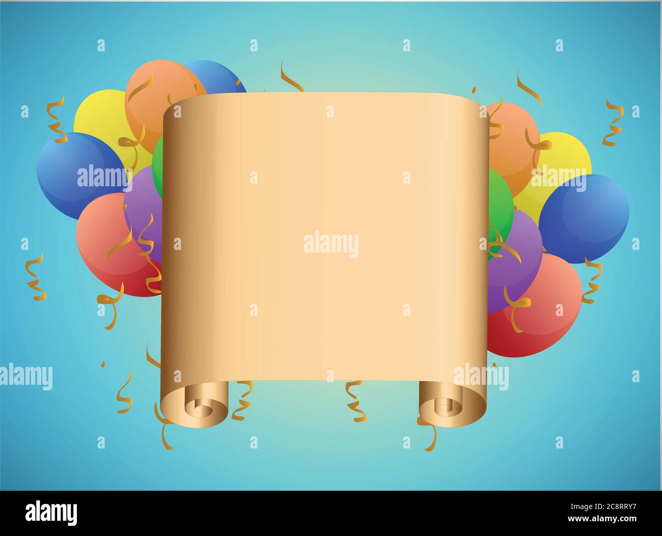 Scroll and balloons illustration design over a light blue background ...