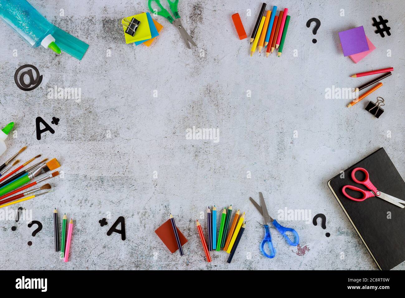 Back to school concept. School supplies on white background with copy ...