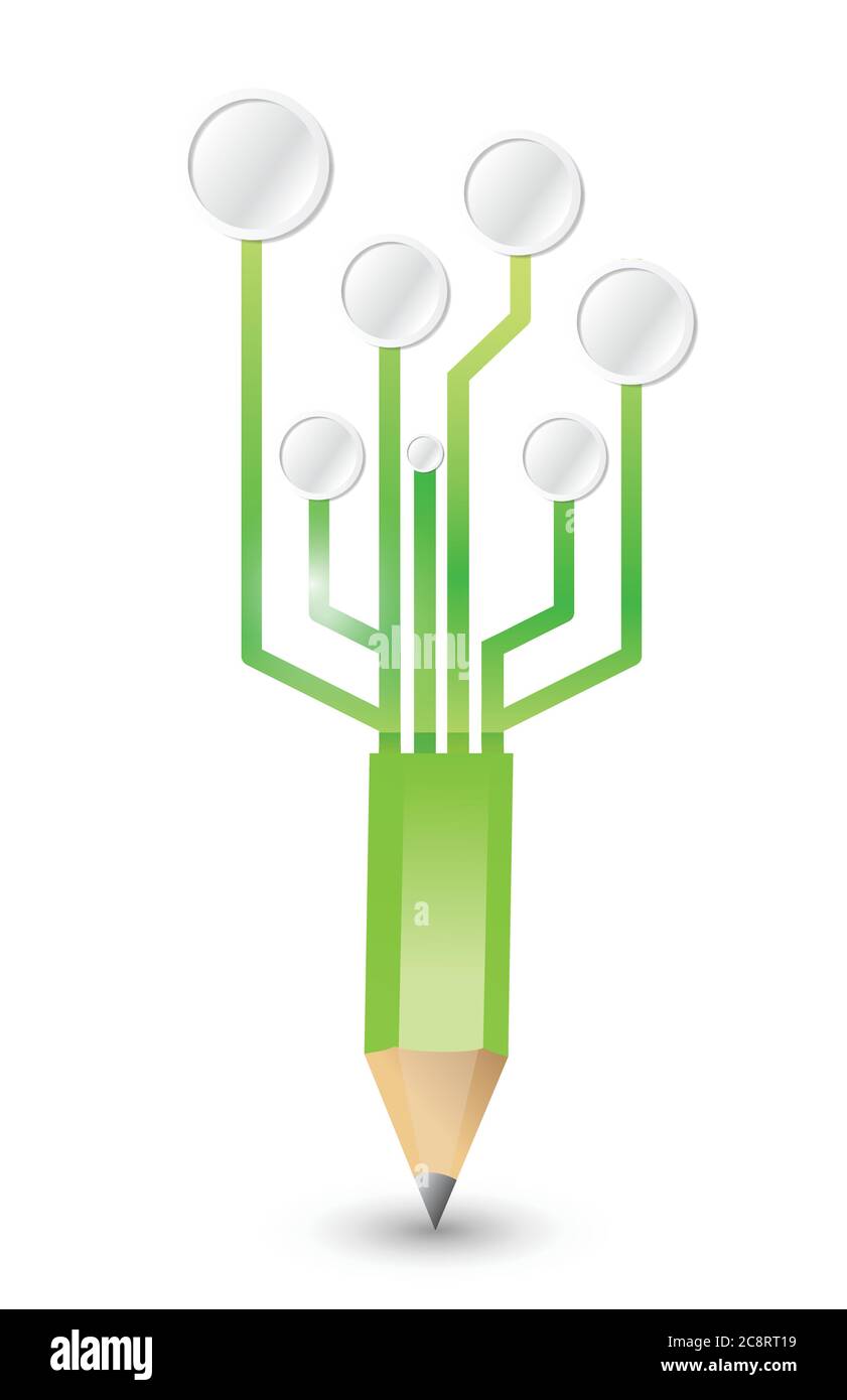 Pencil connected to a circuit network illustration design over white ...