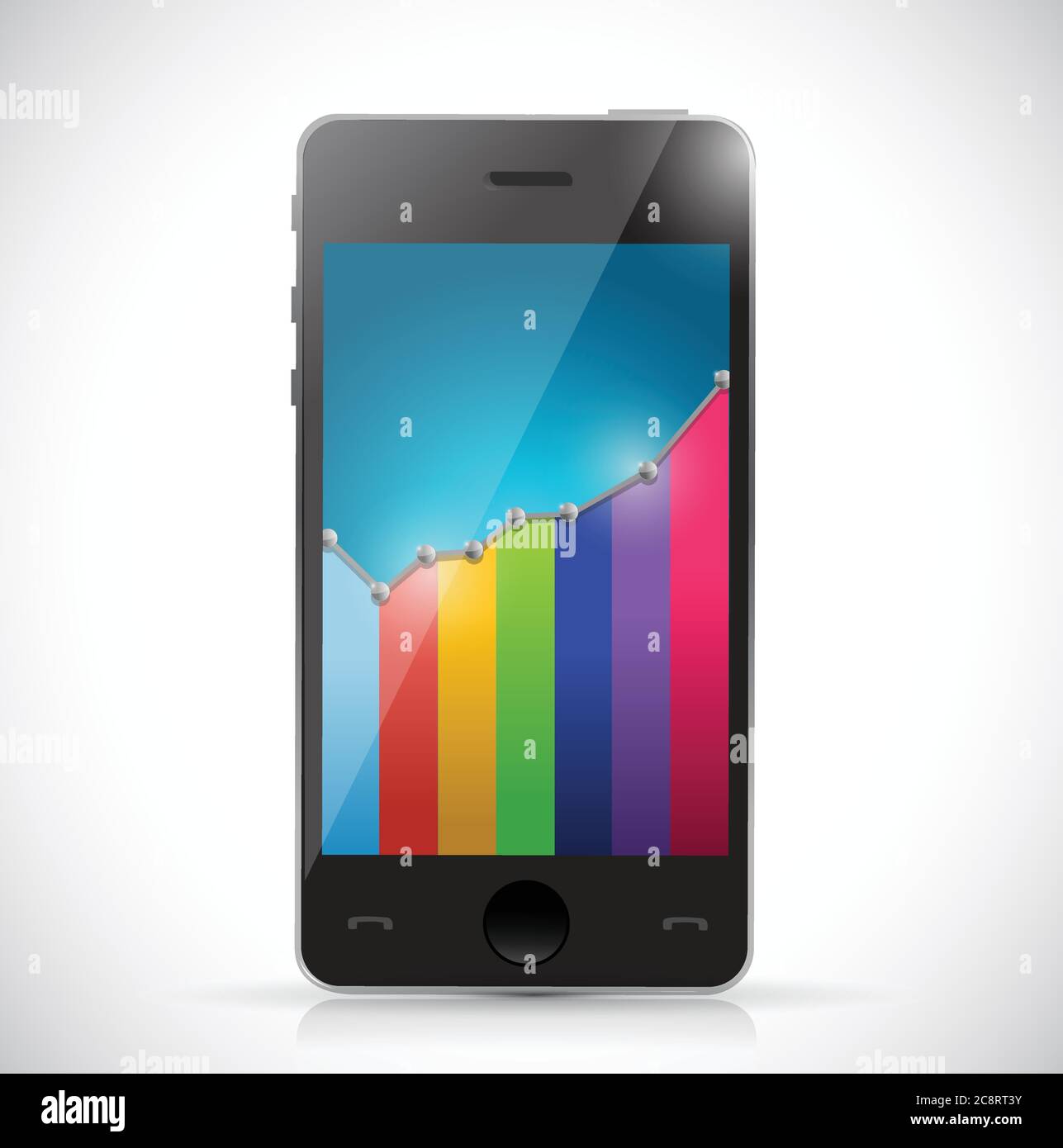 Phone and business graph chart illustration design over a white ...