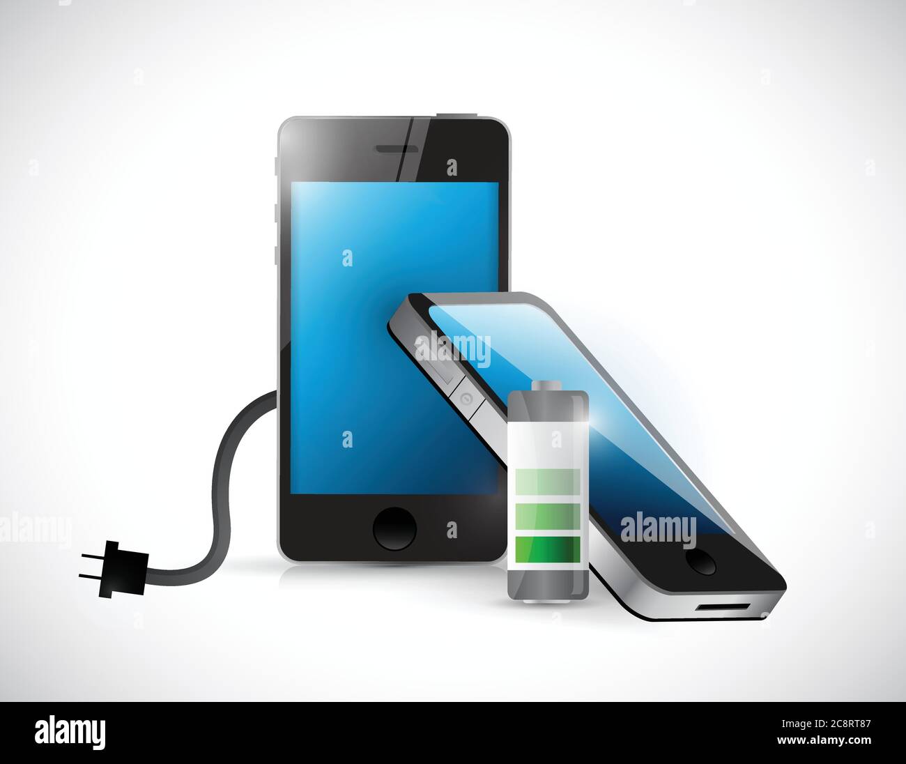 Charging mobile phone and cable illustration design over a white ...