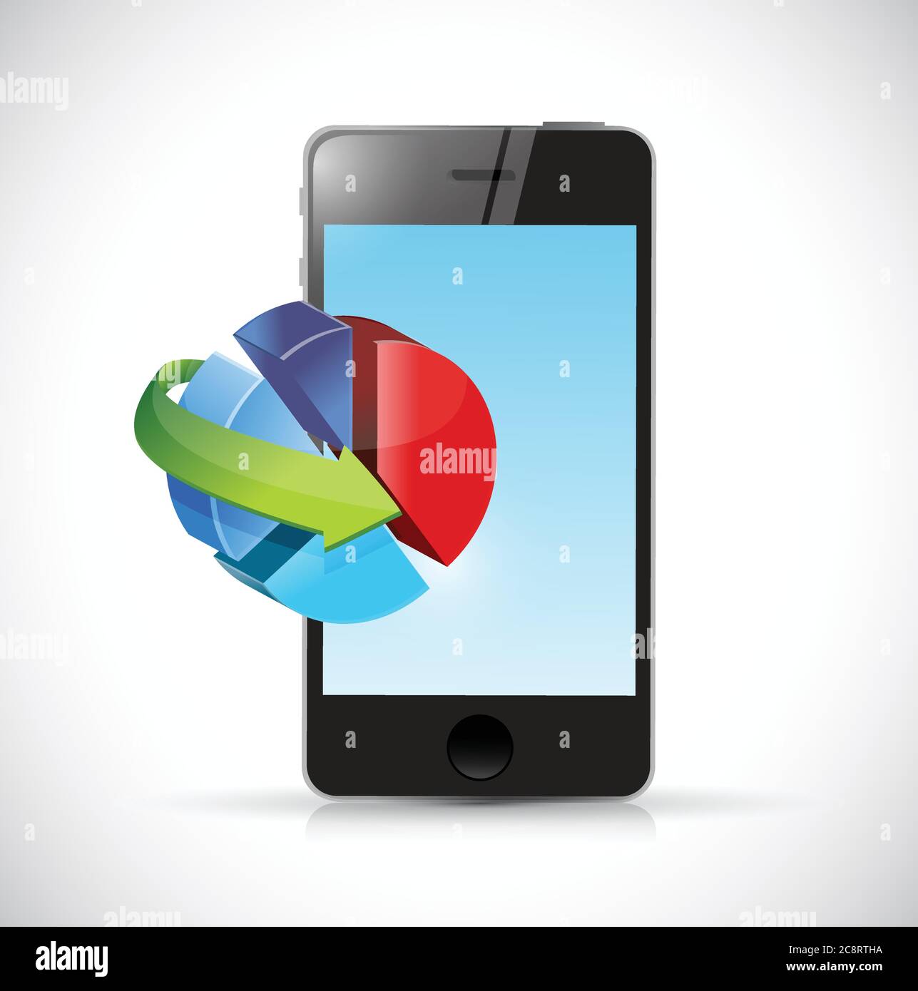 Smartphone and pie chart illustration design over a white background ...