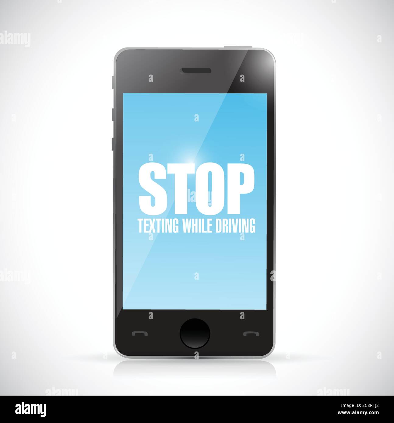 Stop texting while driving phone. illustration design over a white ...