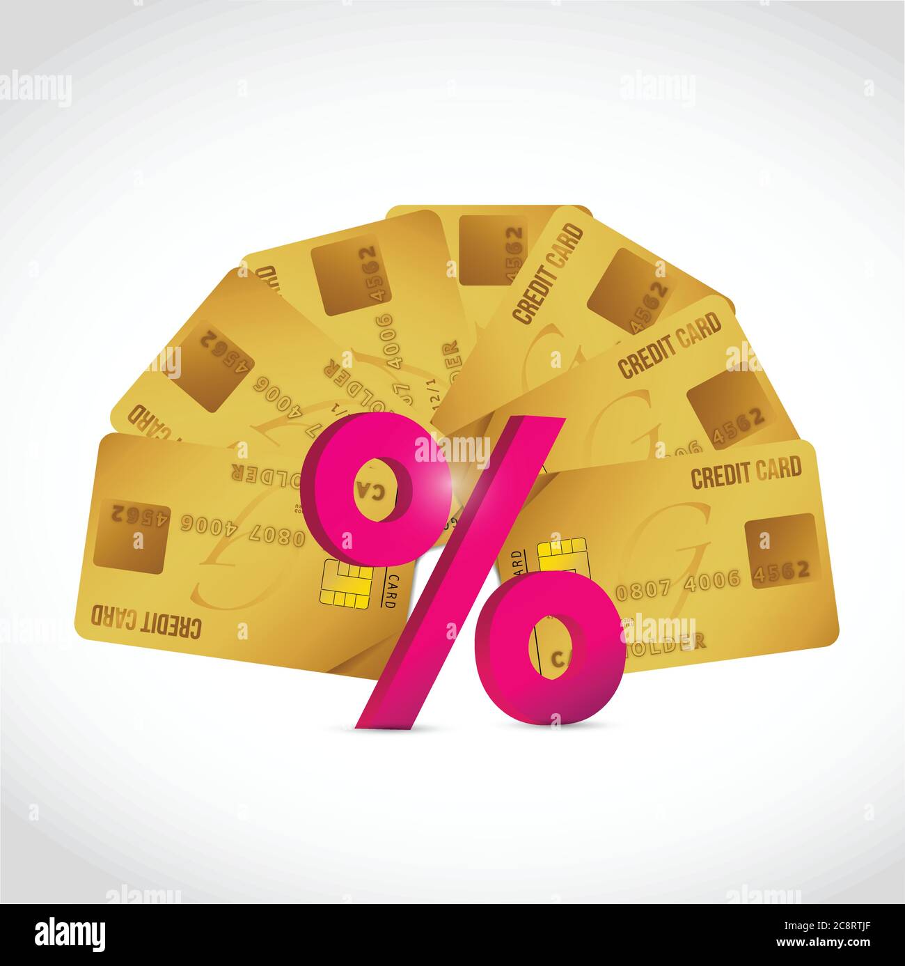 Set of credit cards and a percentage sign. illustration design over a ...