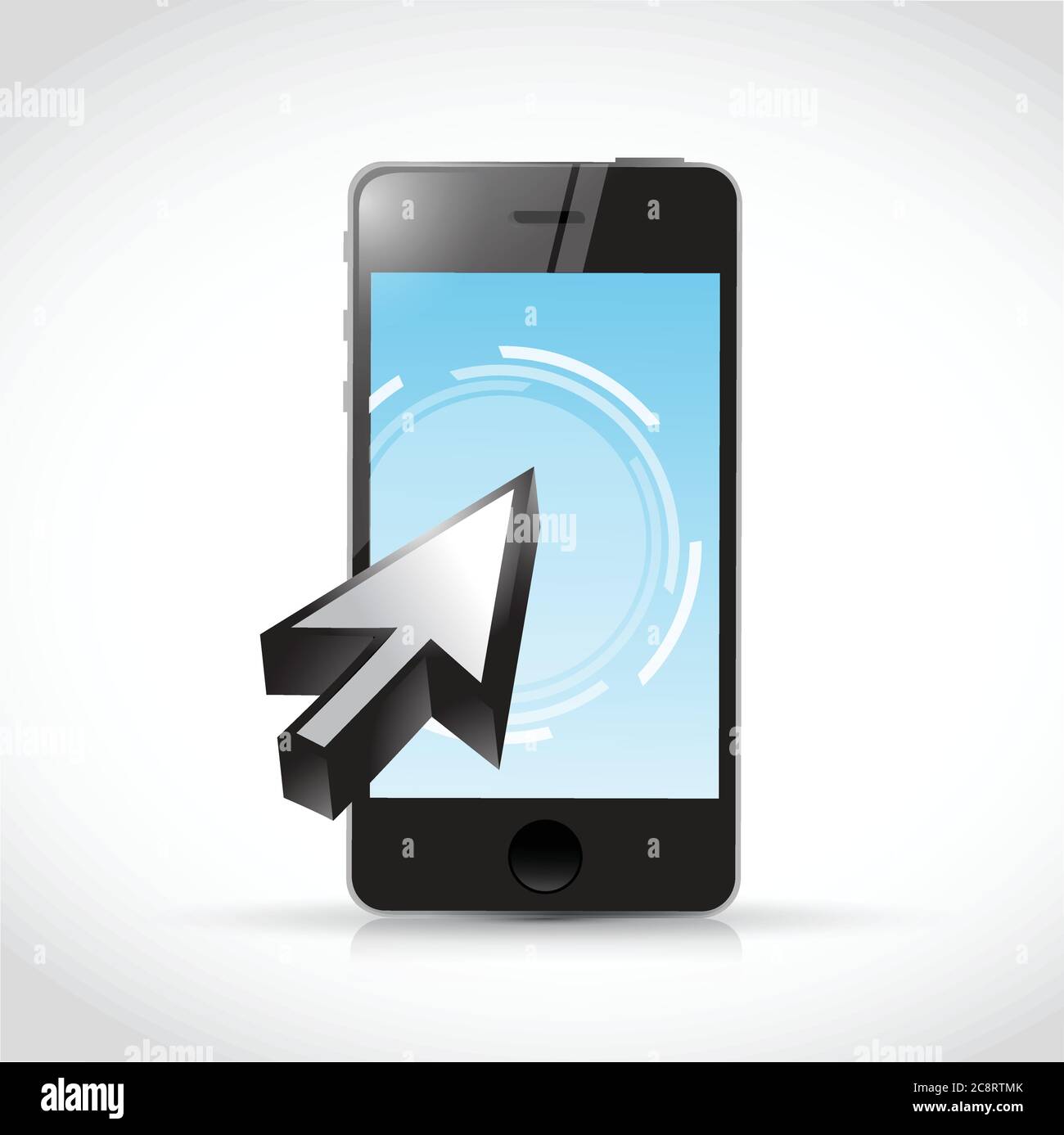 Phone touchscreen and cursor illustration design over a white ...