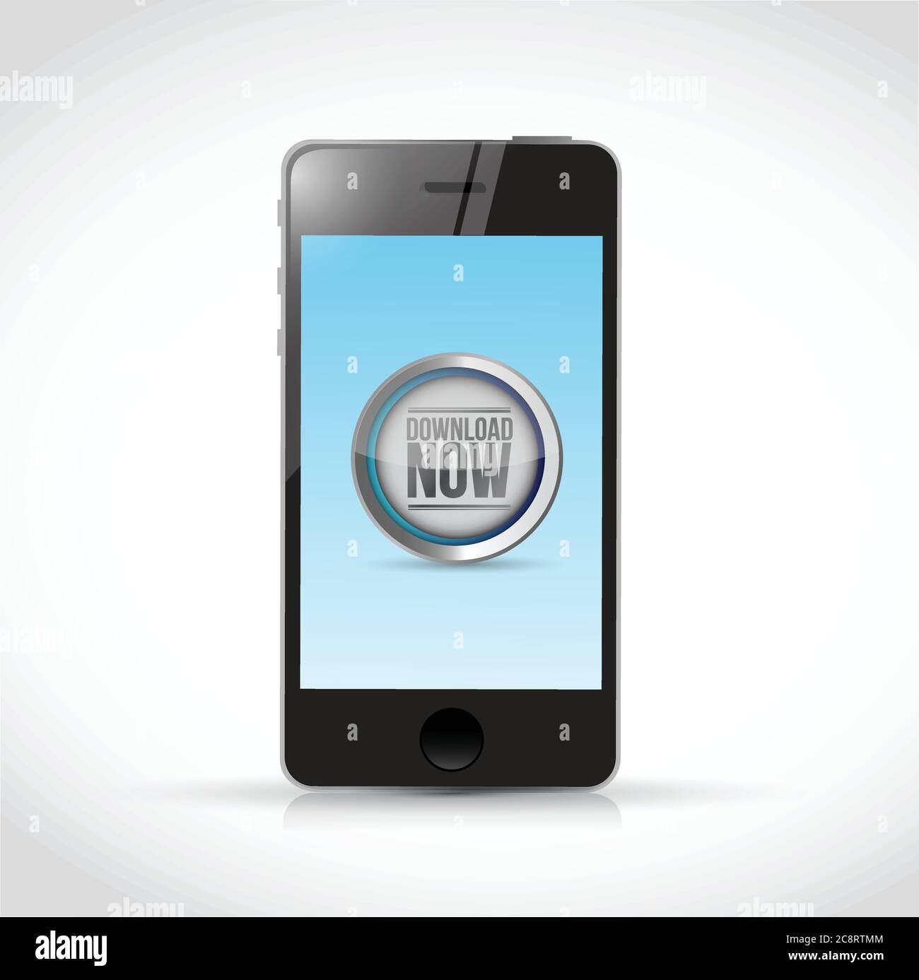 Download now button and phone illustration design over a white ...