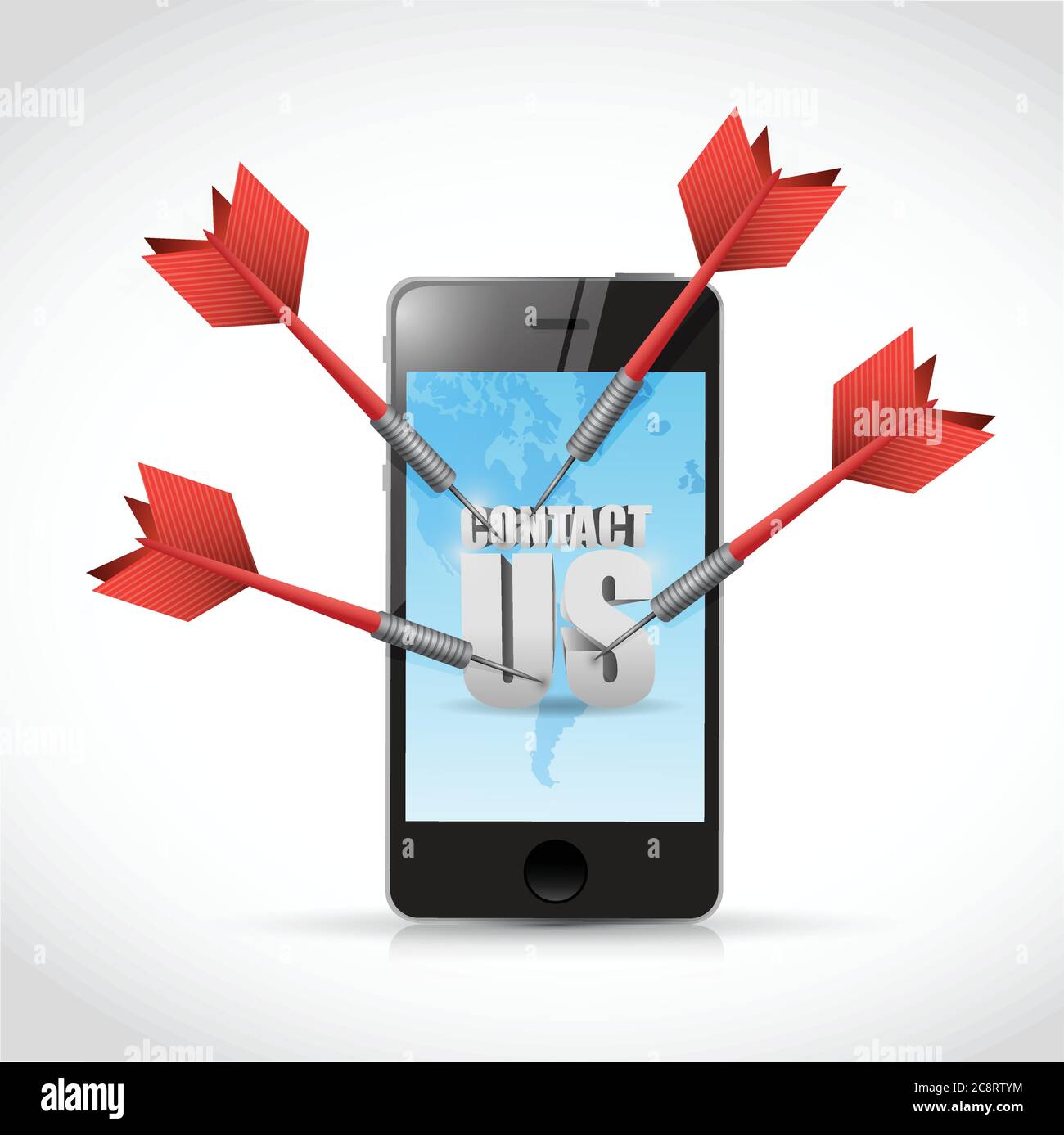 Phone contact us target darts illustration design over a white ...