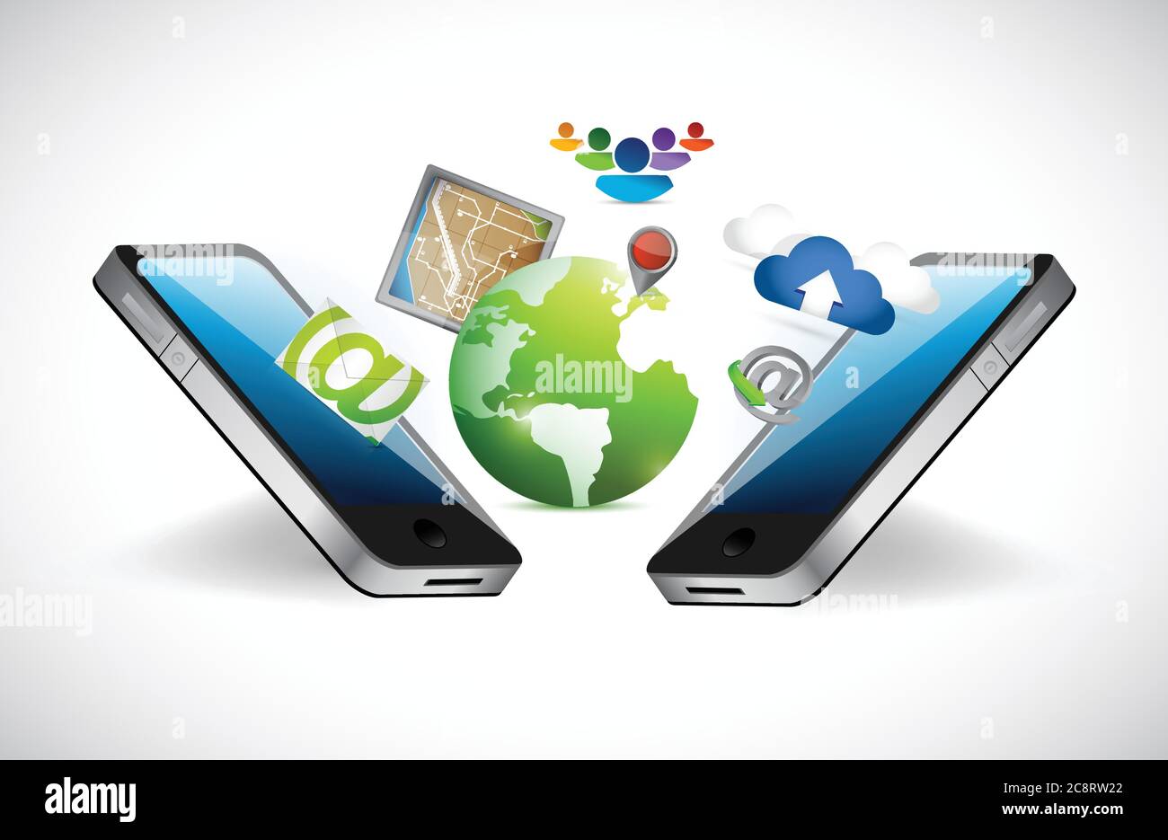 Phones and apps connection and communication. illustration design over ...