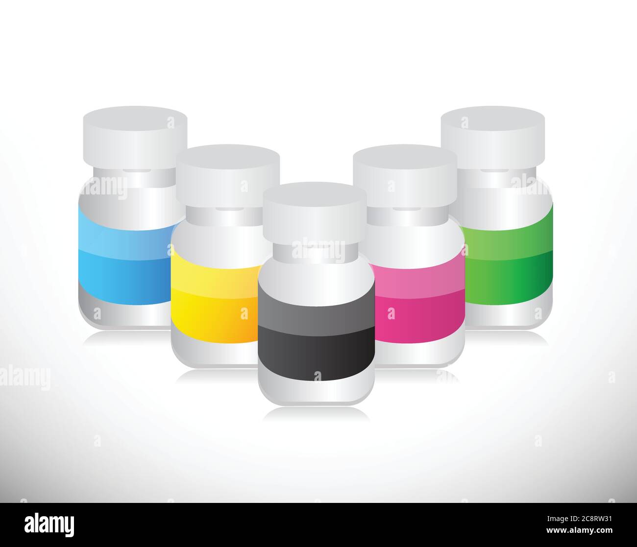 Set of different color medicine pill jars. illustration design over a ...