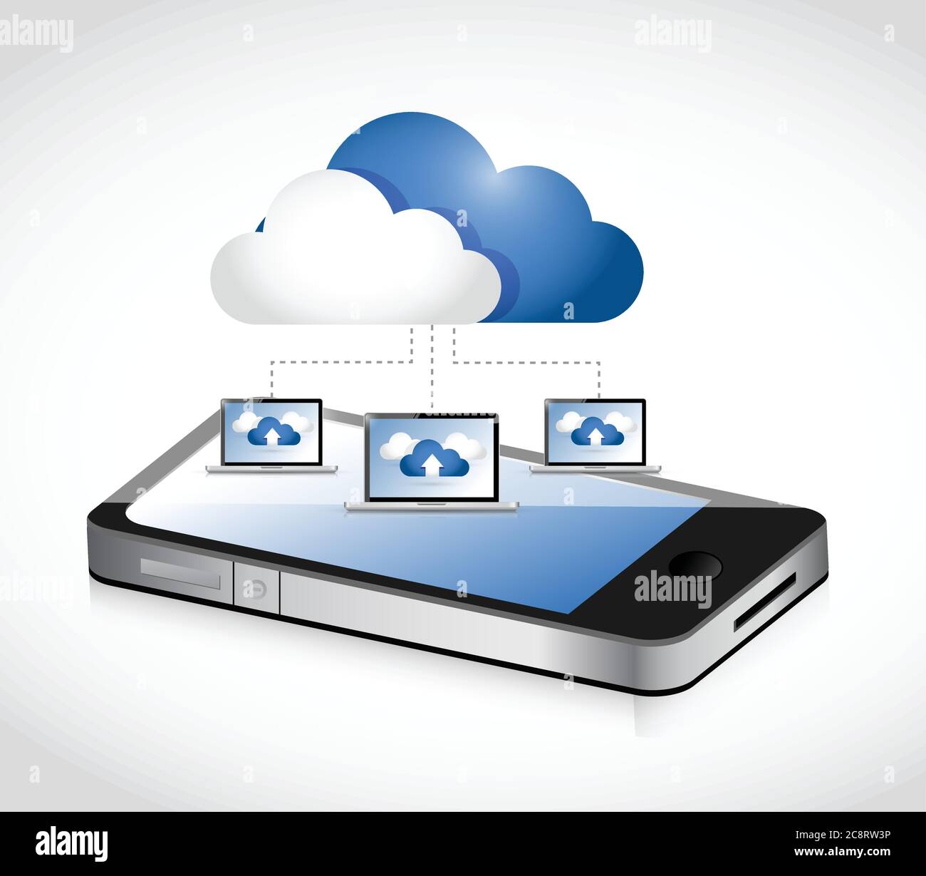 Phone And Cloud Computing Computer Network Illustration Design Over A White Background Stock