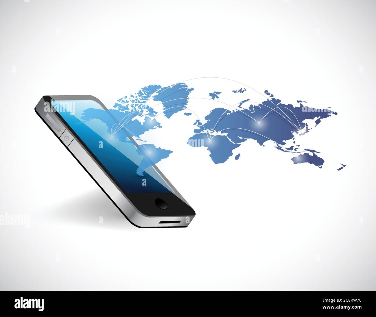 Phone world map network illustration design over a white background ...