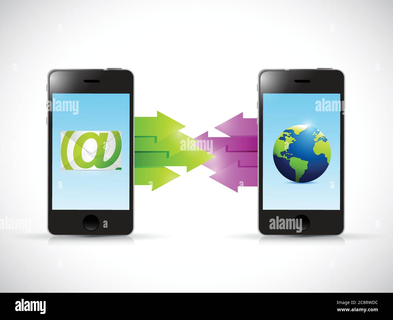 Phone transfer communication illustration design over a white ...