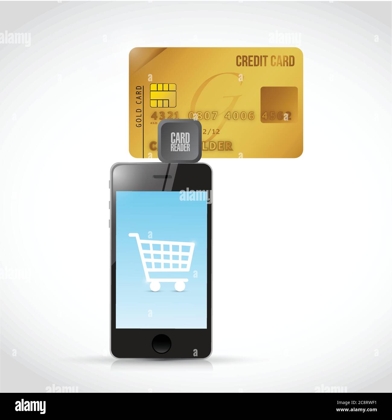 Shopping cart phone card reader illustration design over a white ...