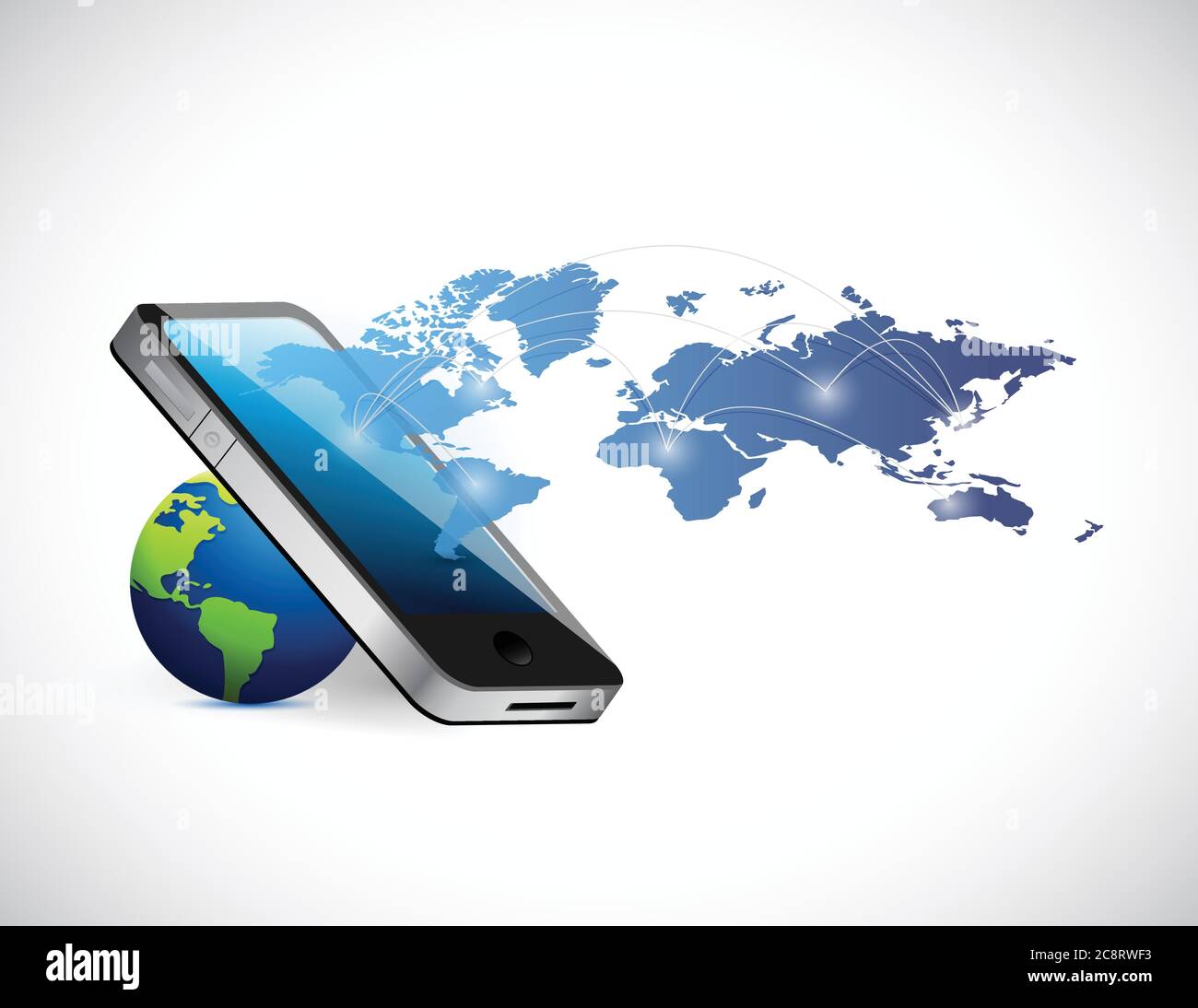 Smartphone world connection concept illustration design over a white ...